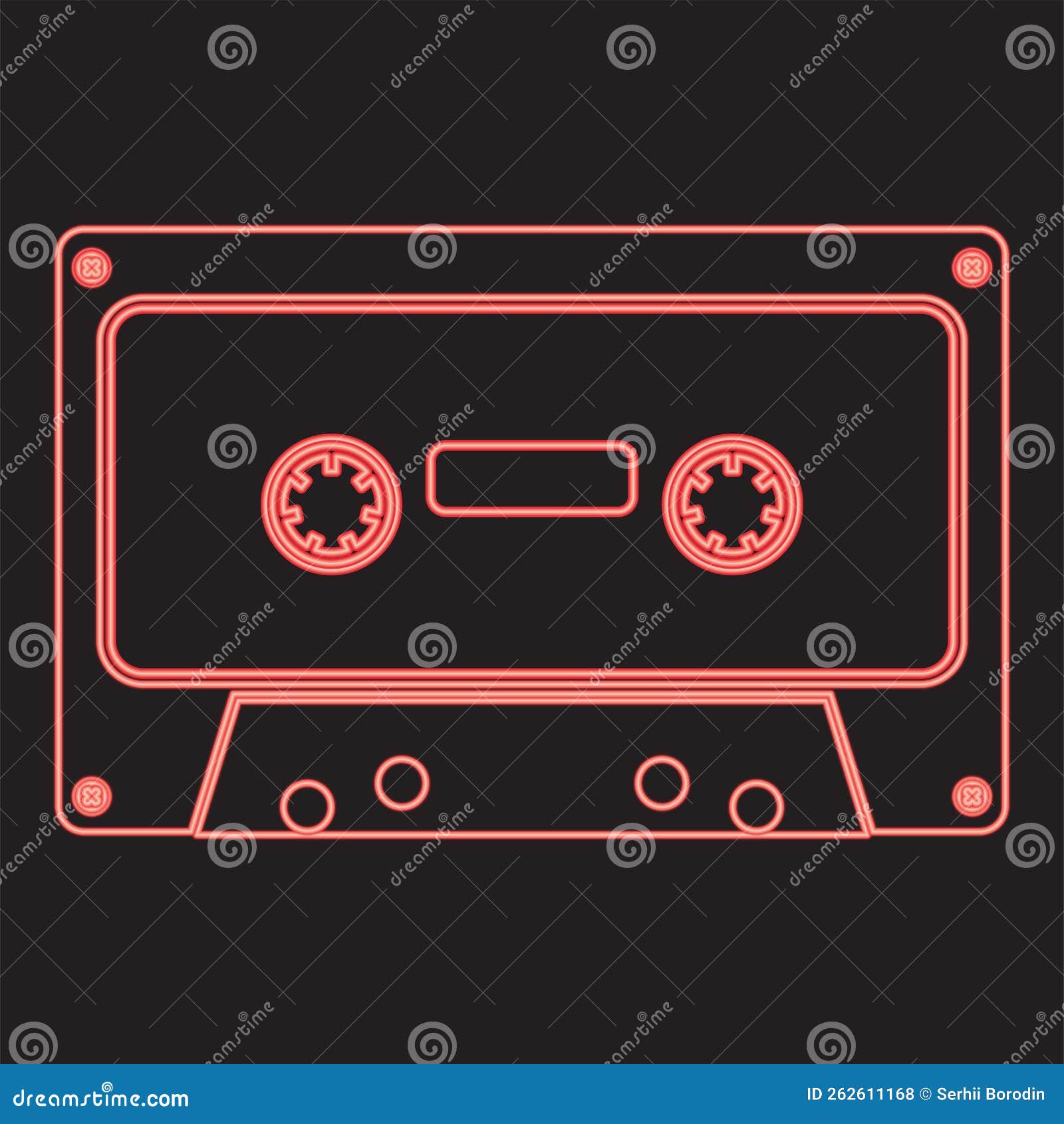Neon Retro Audio Cassette Red Color Vector Illustration Image Flat ...