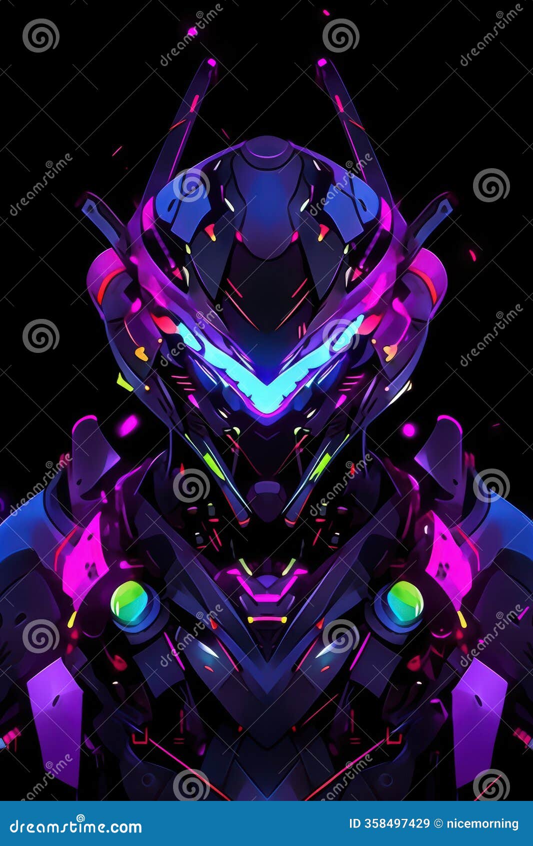 Neon Robot. Created by Generative Artificial Intelligence Stock ...