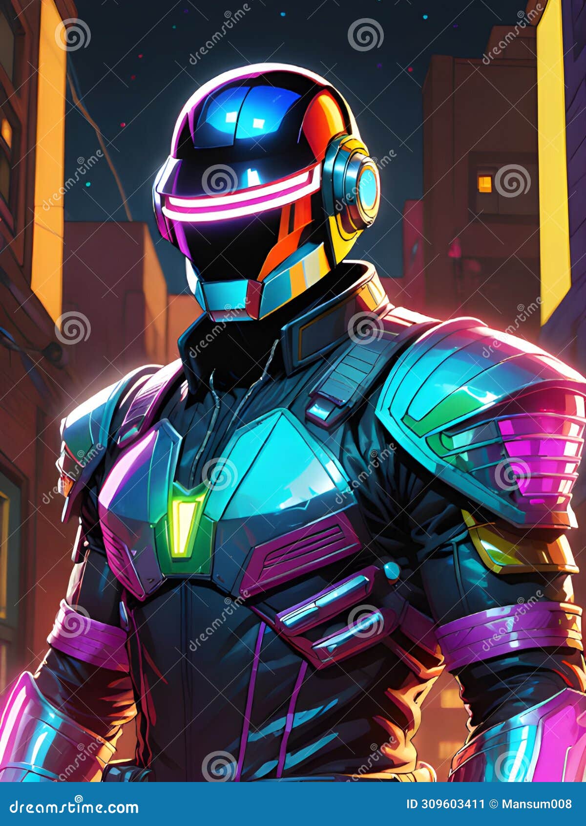 Neon Robot and Futuristic Space Theme Background Illustration Stock ...