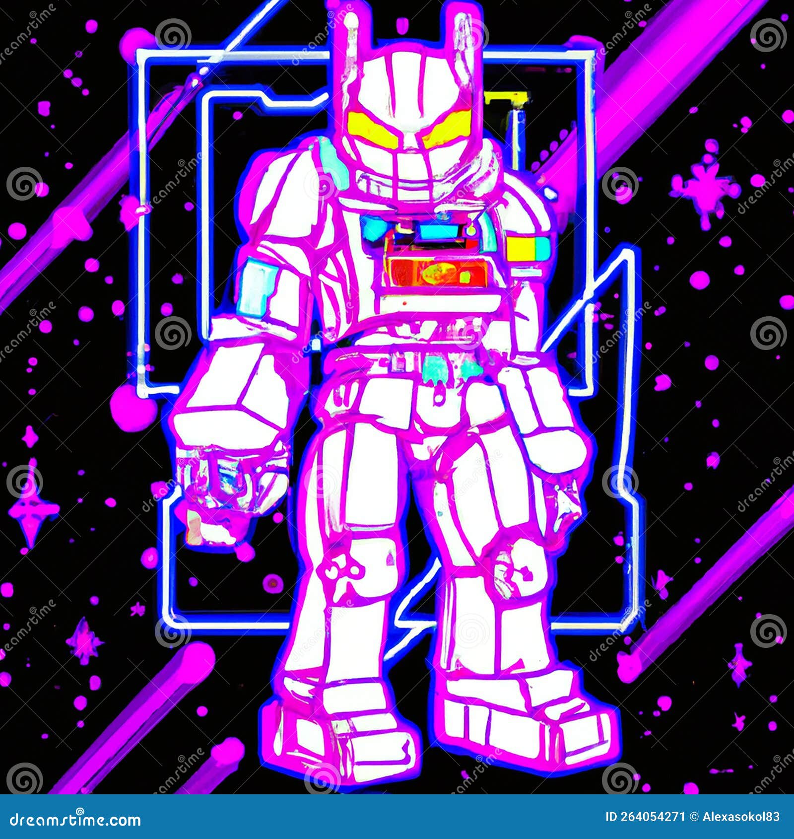 Neon Robot in Space As Child S Drawing Stock Illustration ...