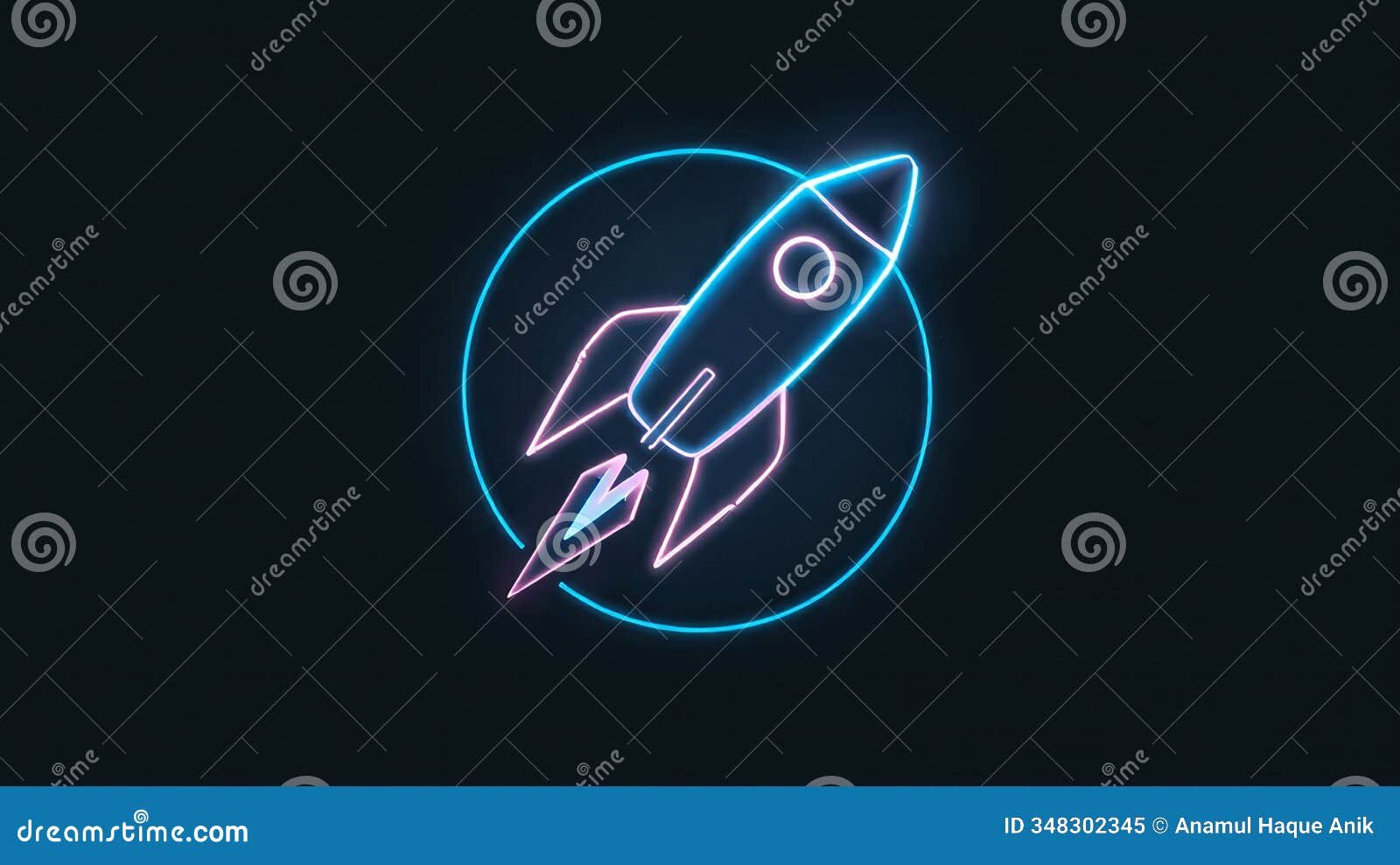 Neon Rocket Ship Taking Off on a Dark Background Stock Illustration ...