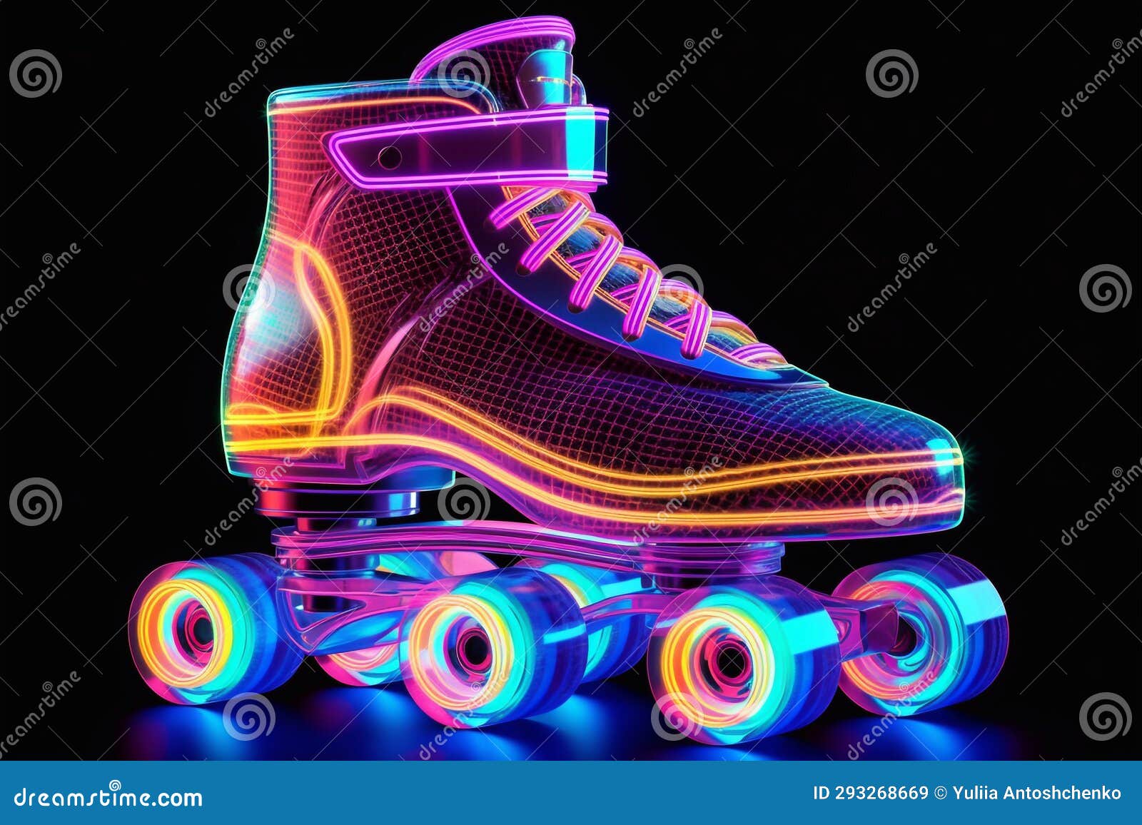 Neon roller skates. stock illustration. Illustration of light - 293268669