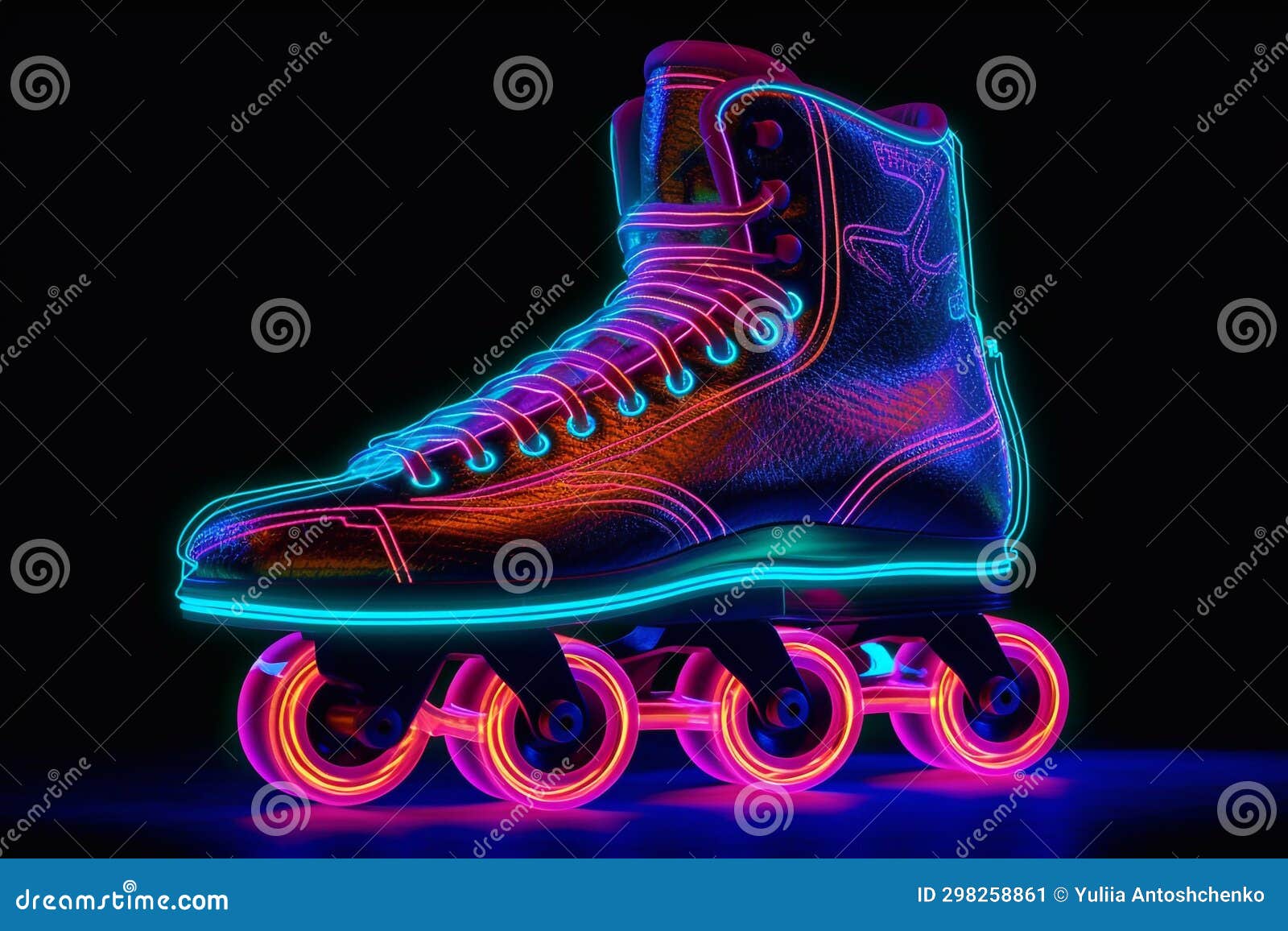 Neon roller skates. stock illustration. Illustration of leisure - 298258861