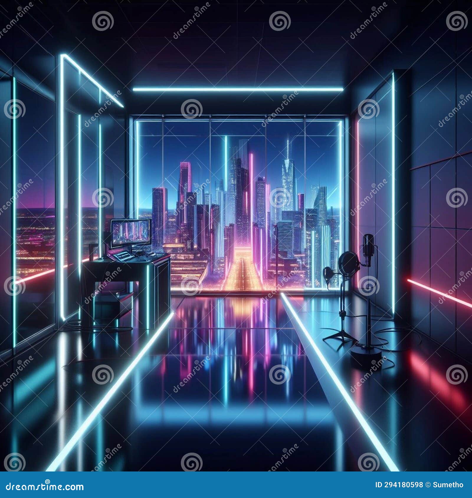 Neon Room Background. Created with Generative AI Stock Illustration ...