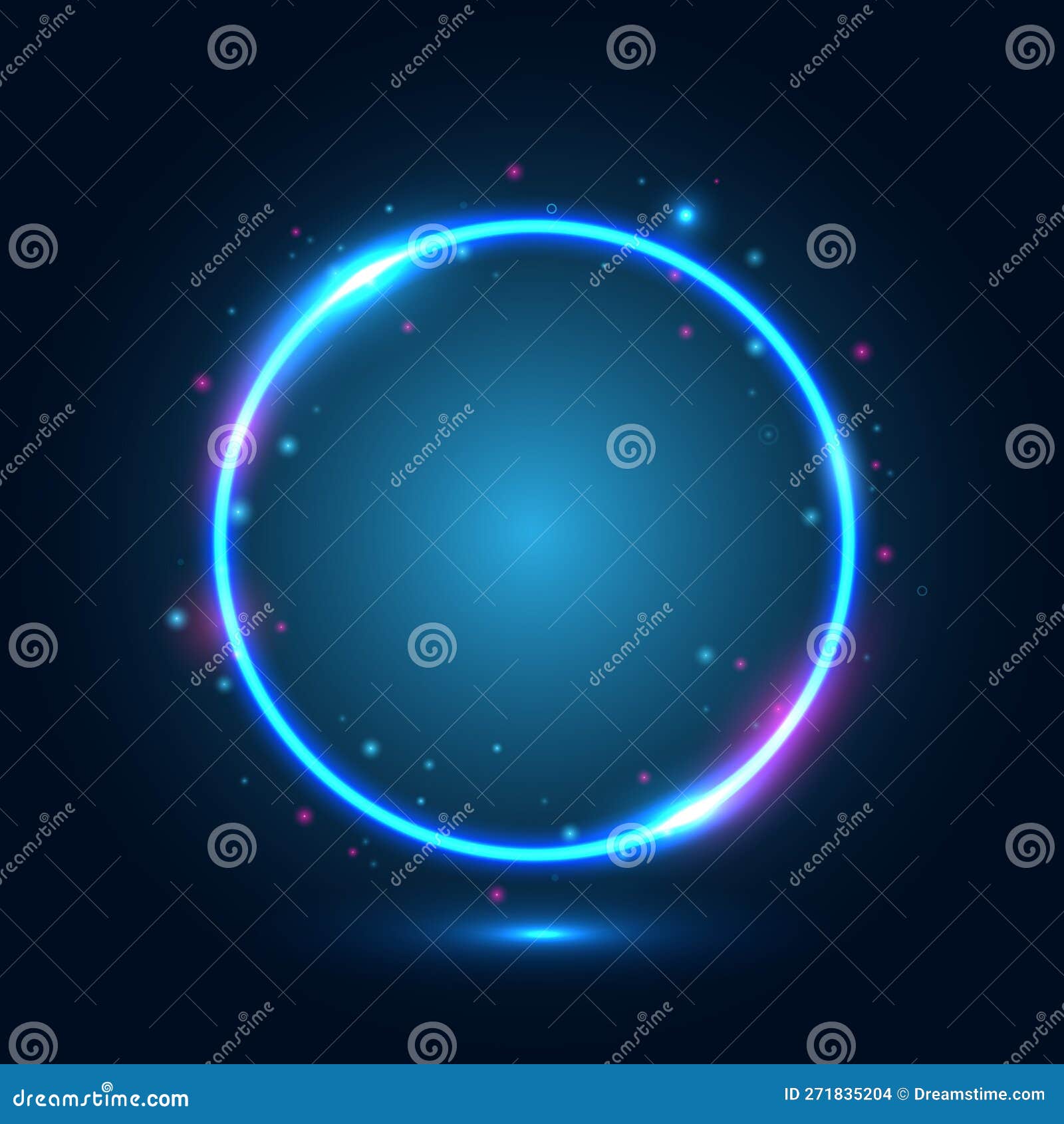 Neon Round Blue Frame with Highlights on a Dark Blue-blue Background ...