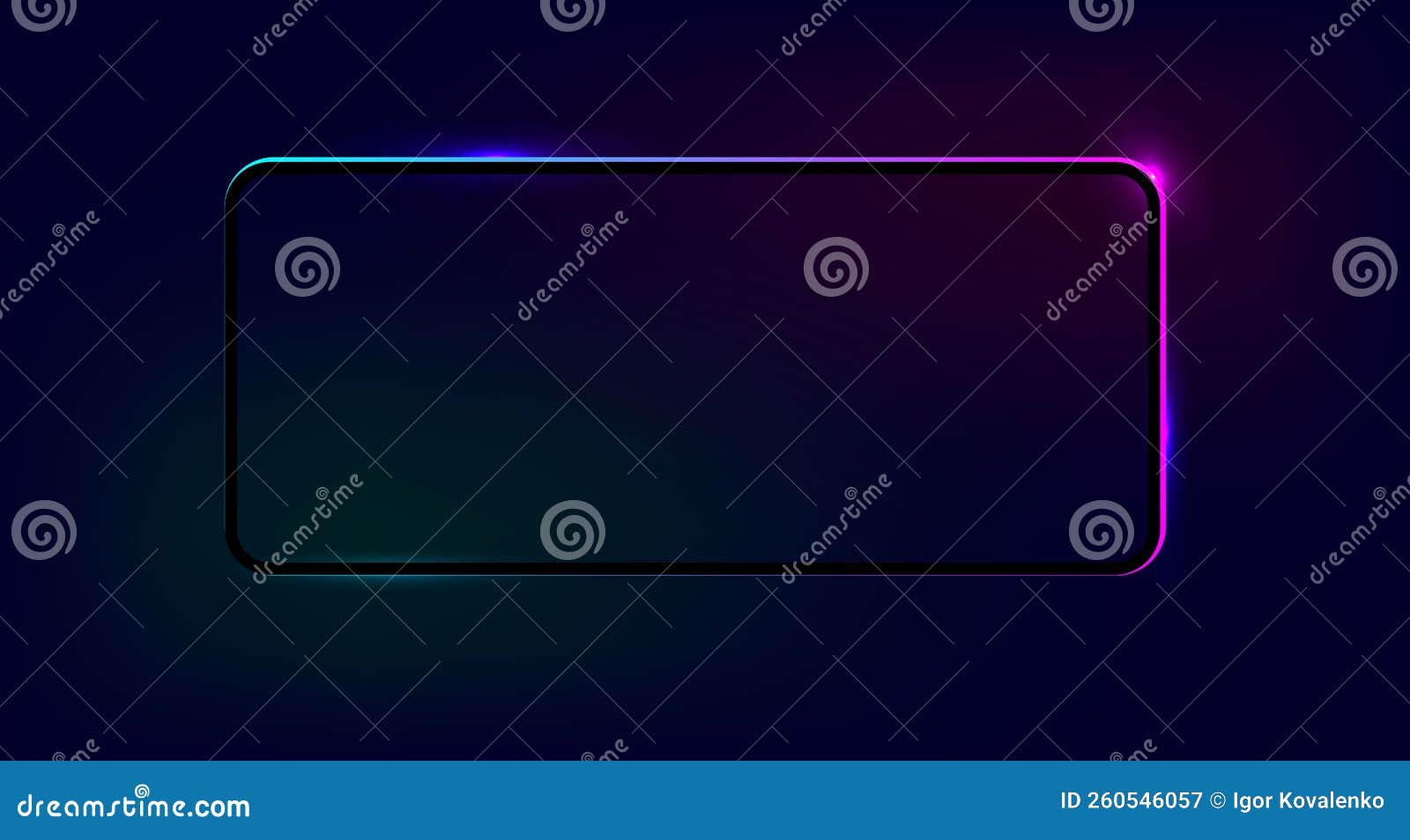 Neon Rounded Rectangular Frame with Shining Effects on Dark Background ...