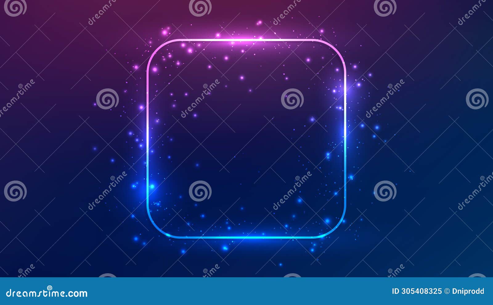 Neon Rounded Square Frame with Shining Effects and Sparkles Stock ...