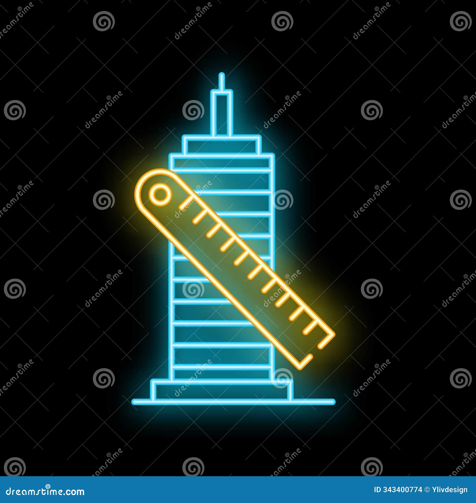 Neon Ruler Measuring Glowing Skyscraper Icon Stock Vector ...