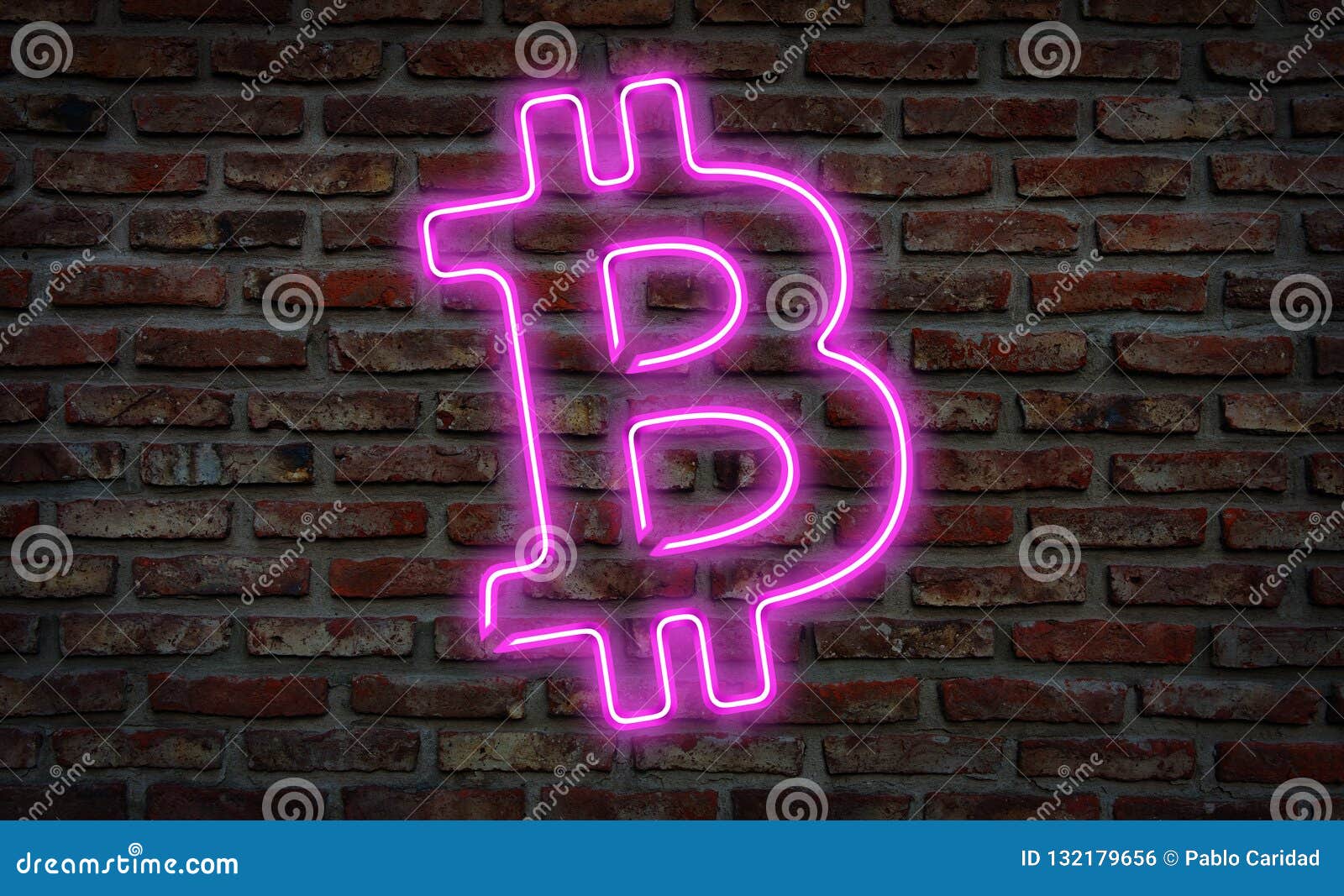 Neon bit coin sign stock illustration. Illustration of electric - 132179656