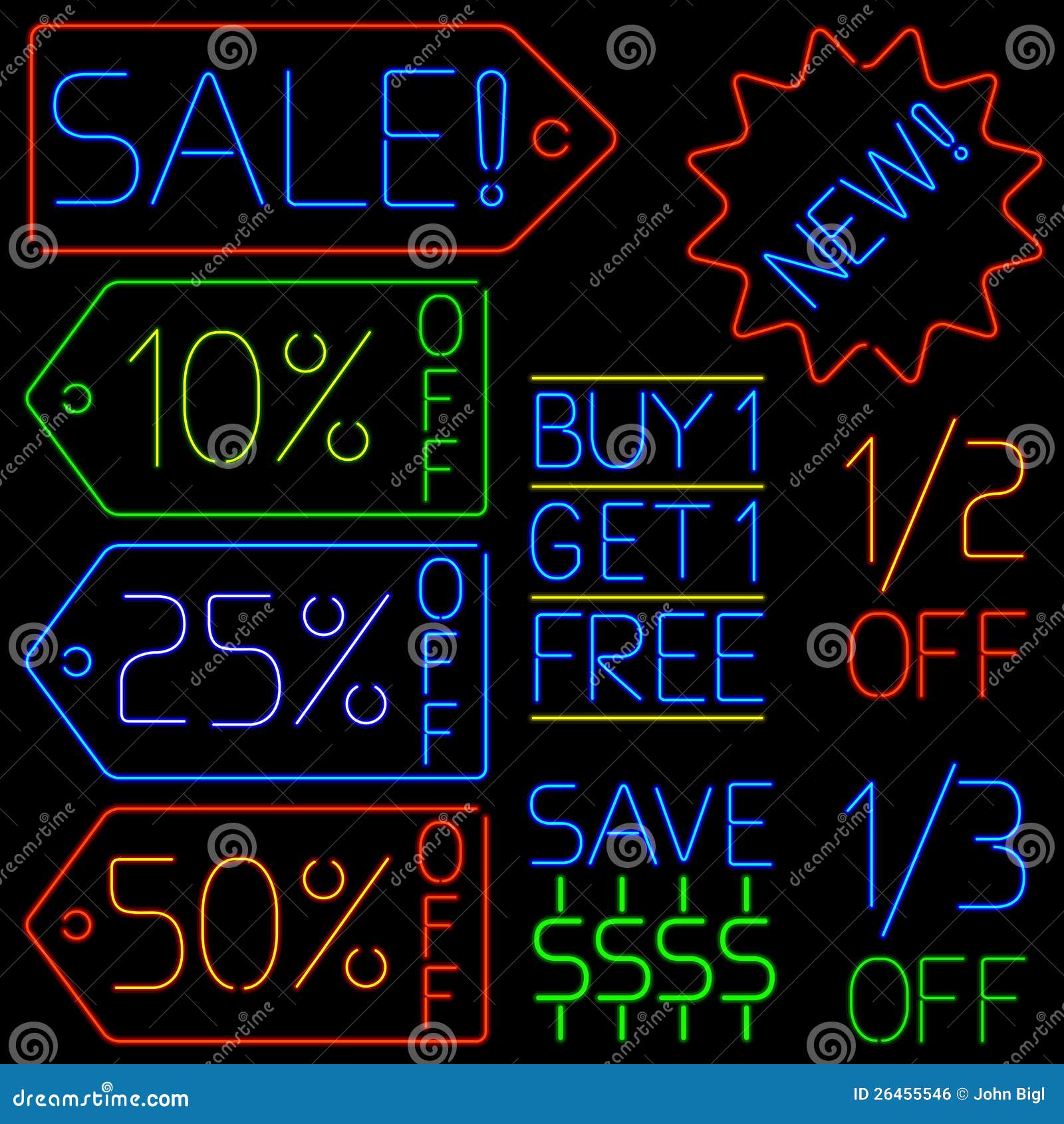 Neon sale signs stock vector. Illustration of isolated - 26455546