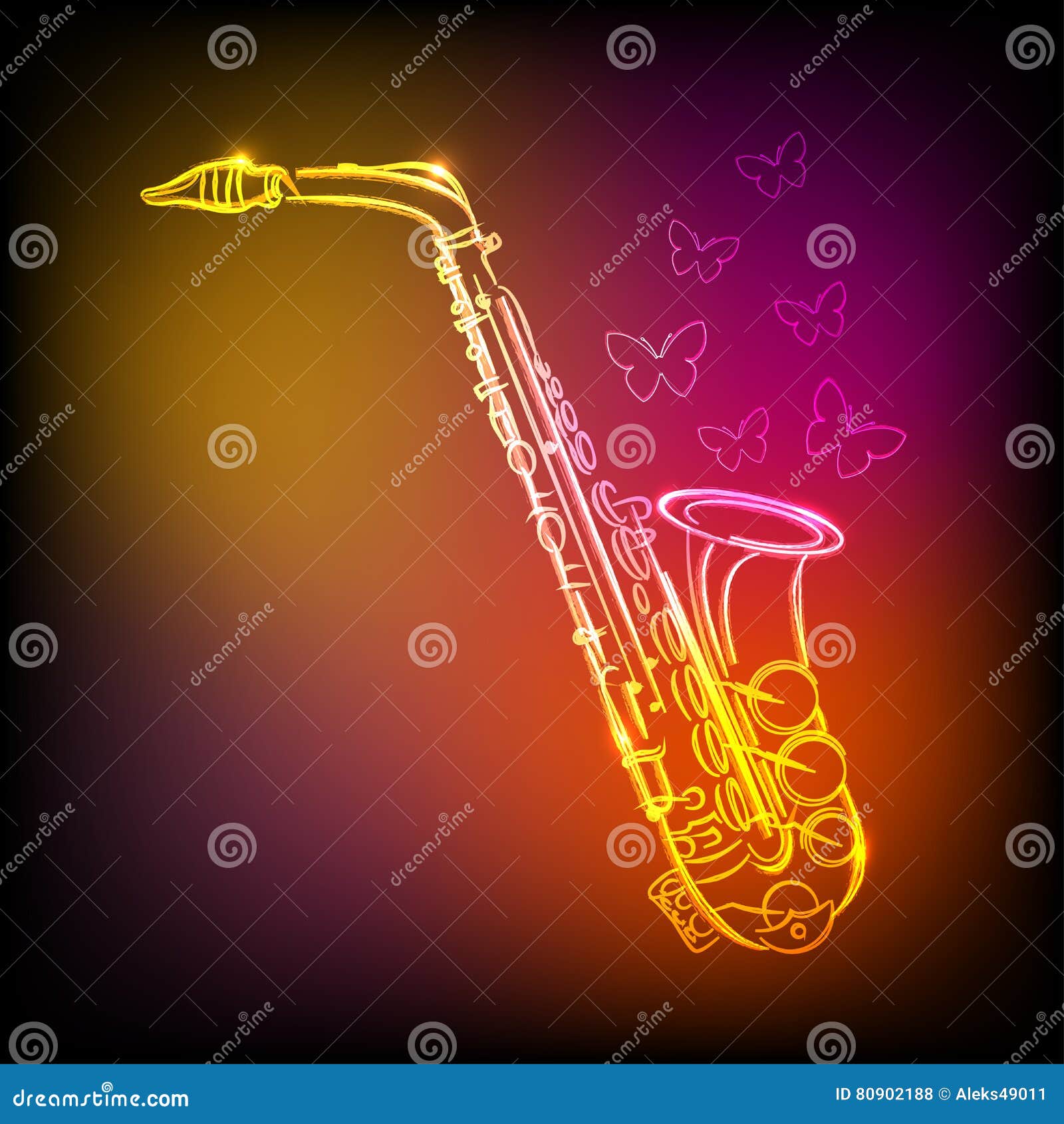 Neon saxophone stock vector. Illustration of butterfly - 80902188