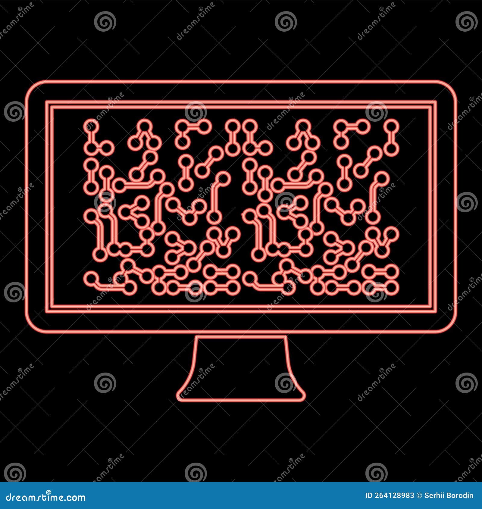 Neon Screen with the Scheme Technology Concept Red Color Vector ...