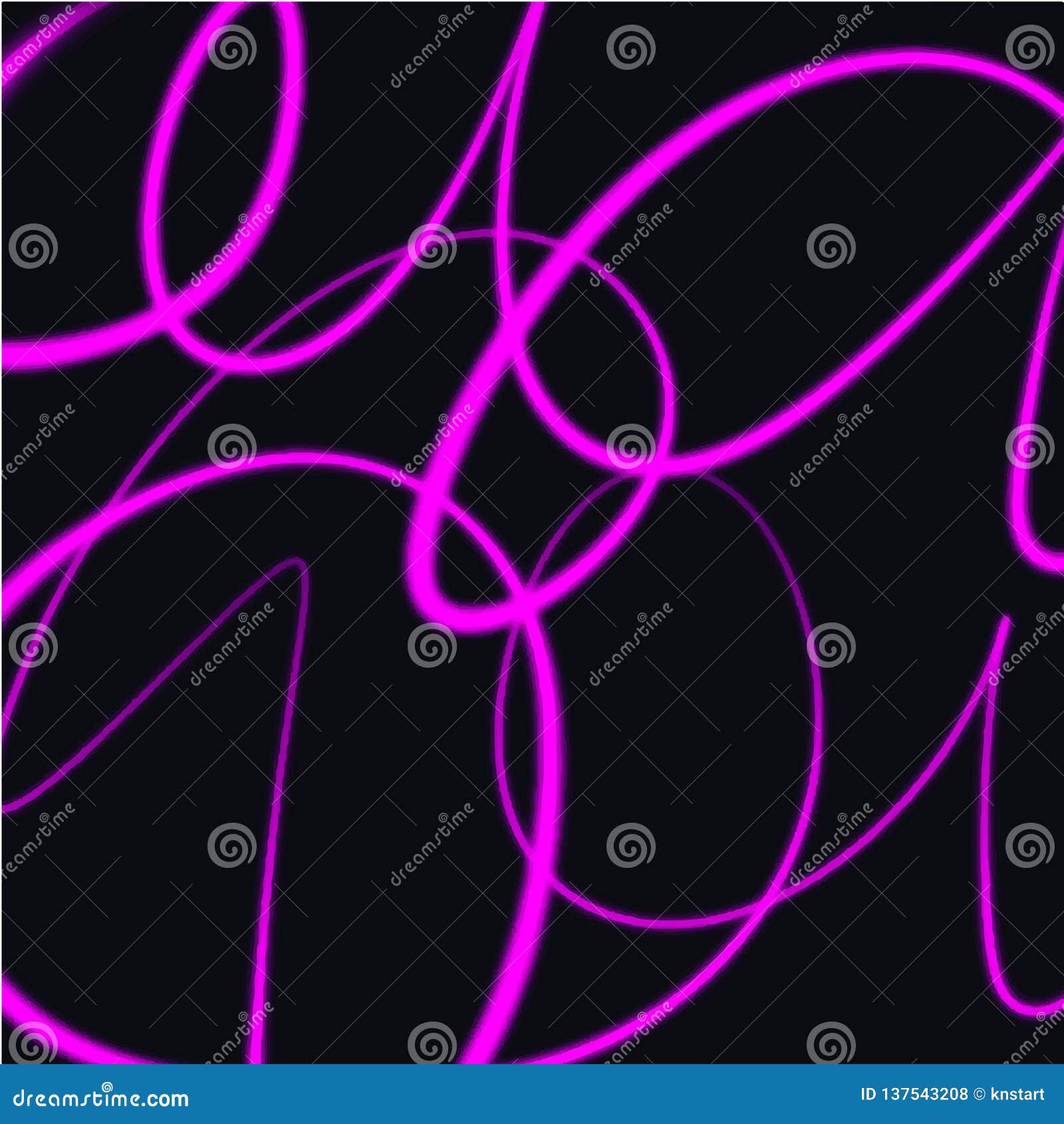 Neon Scribble Sketch Objects. Waves Vibration Lines, Isolated on Dark ...
