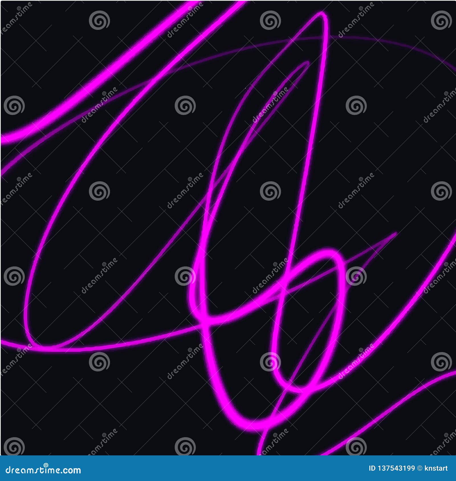 Neon Scribble Sketch Objects. Waves Vibration Lines, Isolated on Dark ...