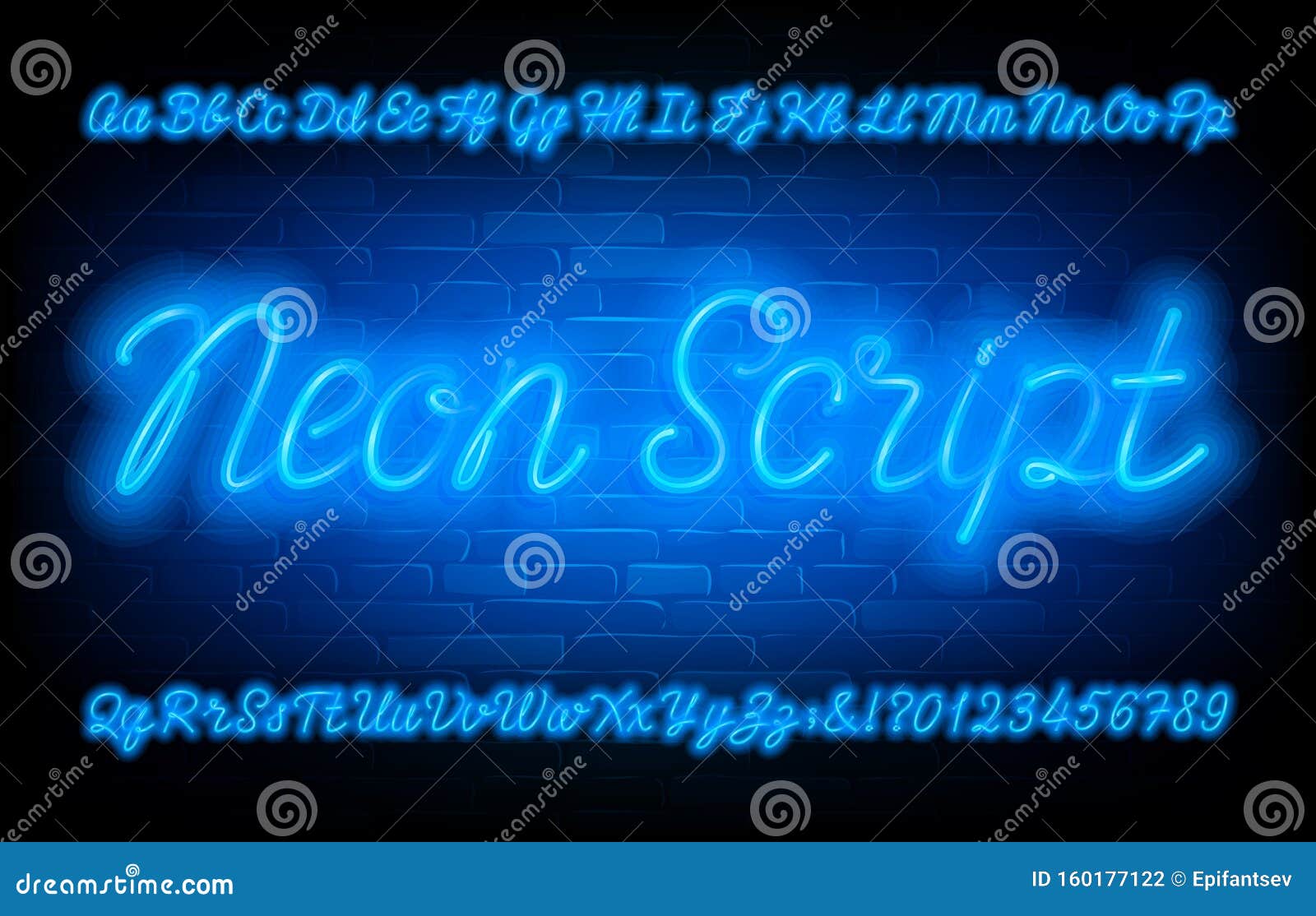 Neon Script Alphabet Font. Blue Neon Light Uppercase and Lowercase ...