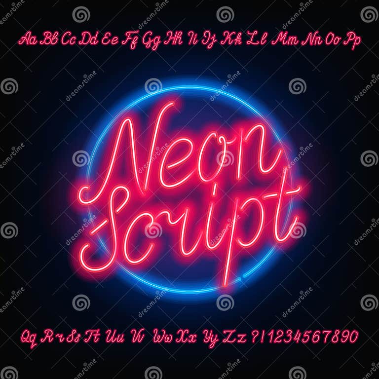 Neon Script Alphabet Font. Red Neon Uppercase and Lowercase Letters and ...