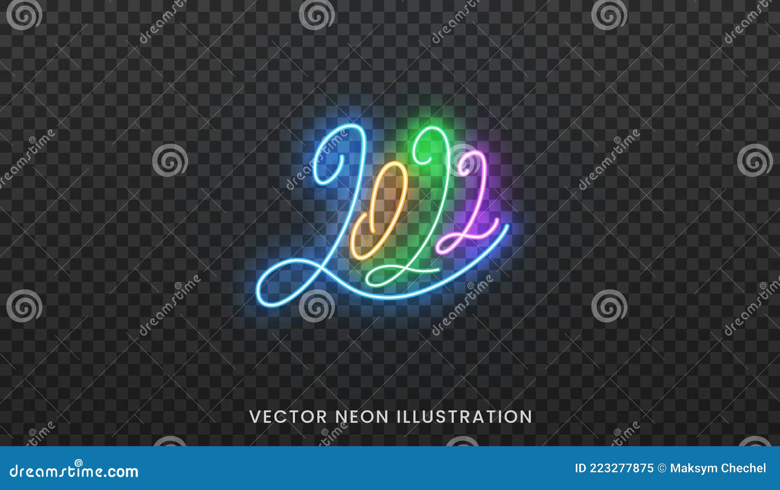 2022 Neon Script Numbers. Bright Blue and Purple Sign for New Year 2022 ...