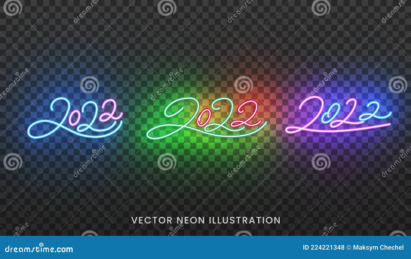 2022 Neon Script Numbers Set. Bright Lettering for New Year 2022 Stock ...