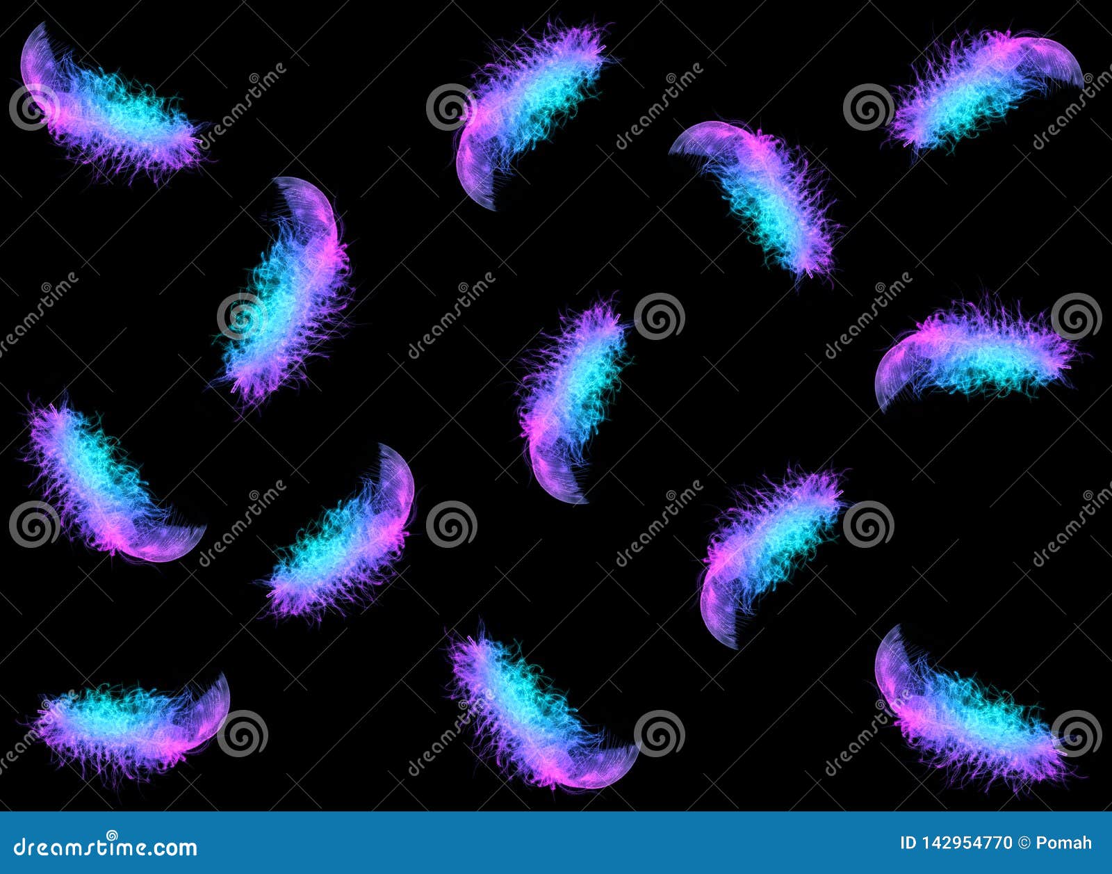Neon Seamless Pattern with Light Fluffy Feathers in the Vivid Trendy ...