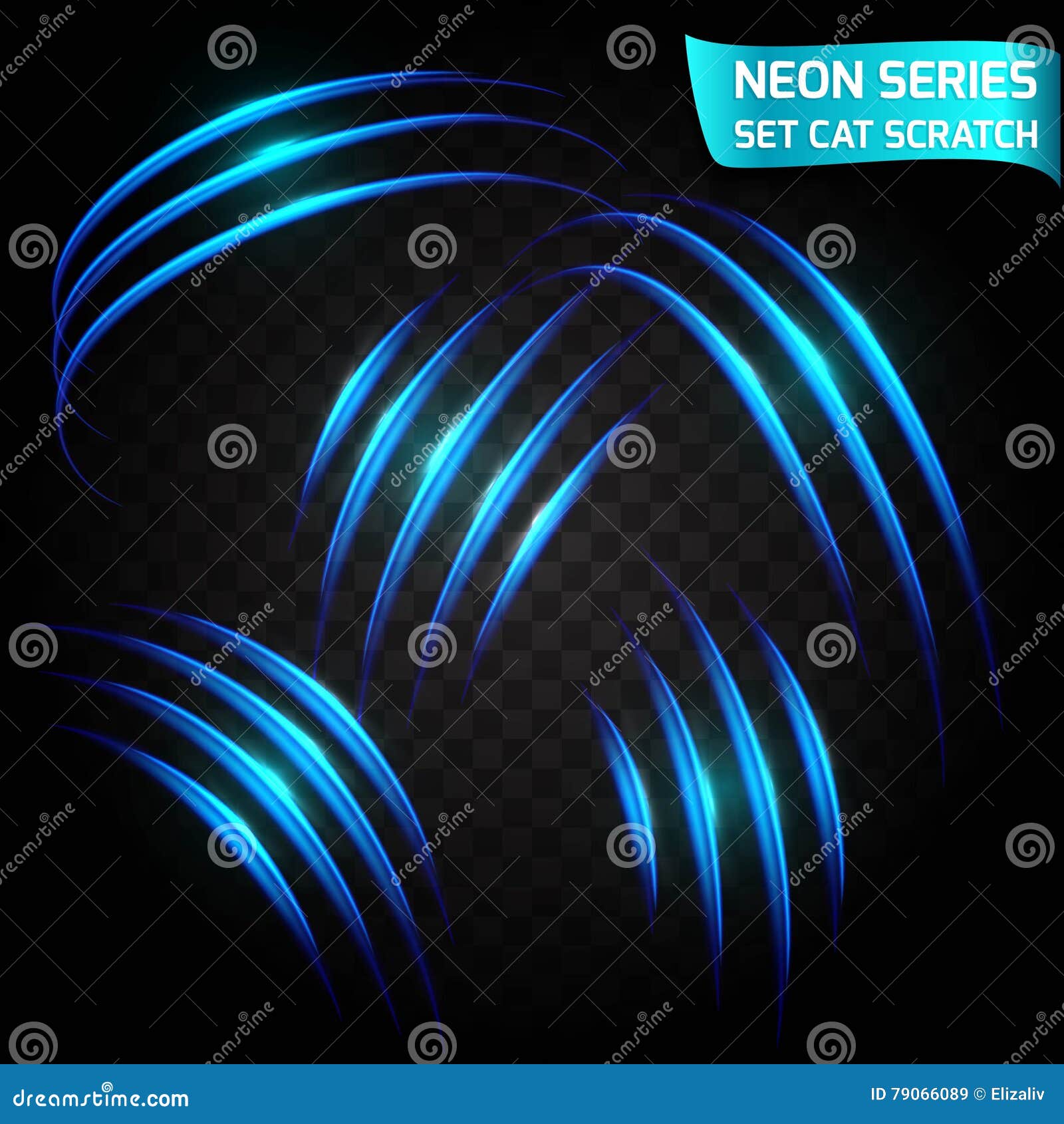 Neon Series Set Of Cat Scratch. Bright Glowing Effect. Transparent ...
