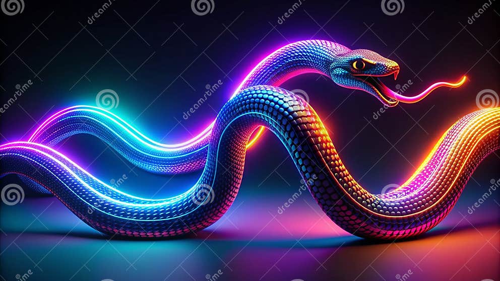 A Neon Serpent Slithering through Abstract Waves AI Generative Stock ...