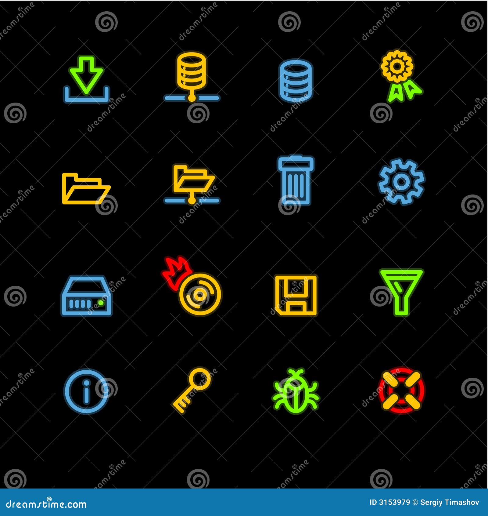 Neon server icons stock vector. Illustration of disk, certificate - 3153979