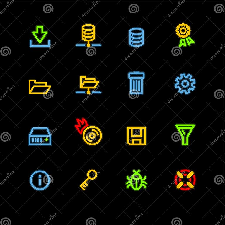 Neon server icons stock vector. Illustration of disk, certificate - 3153979