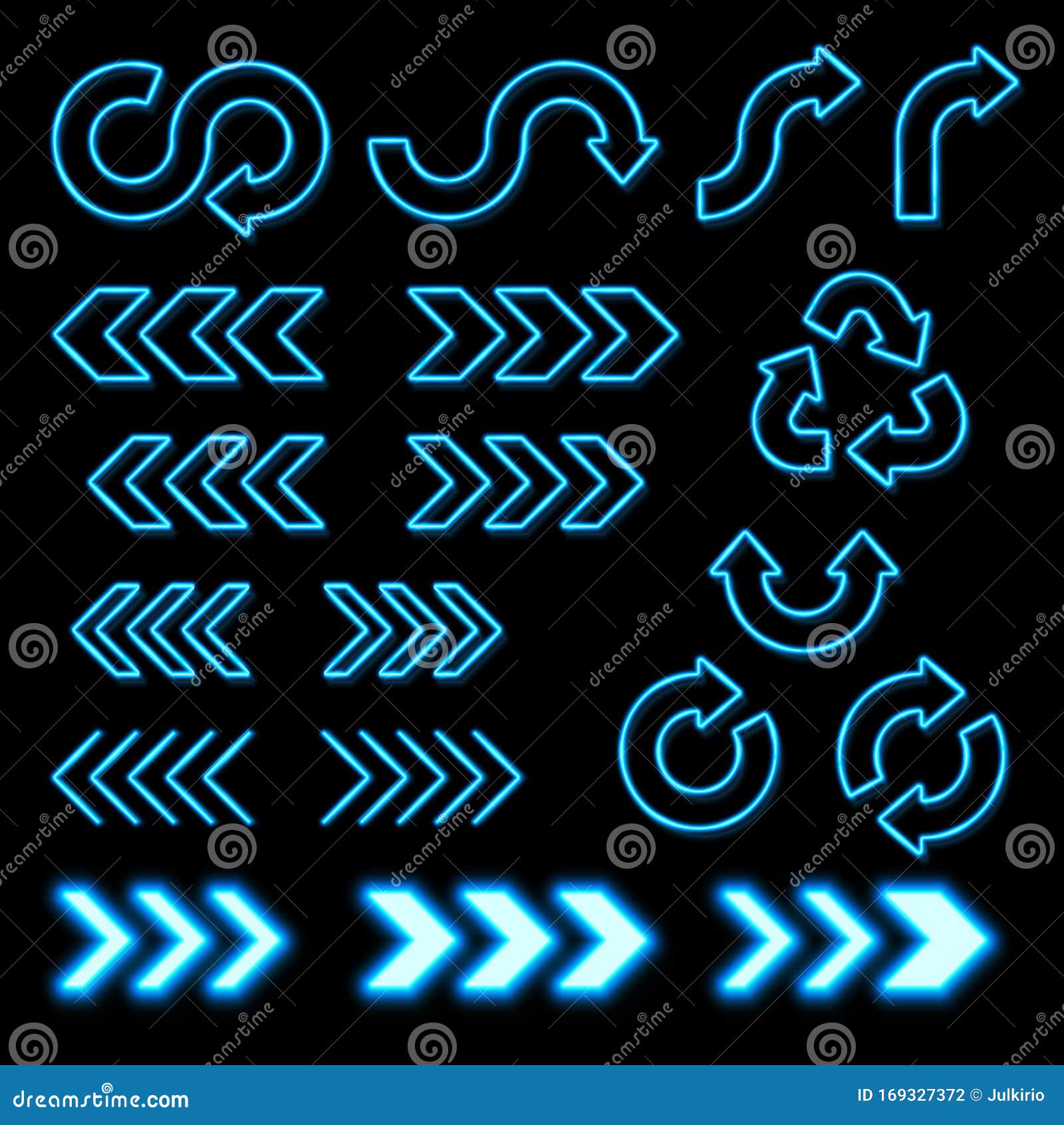 Neon Set. 3d Glowing Blue Light Pointer Arrows. Stock Vector ...