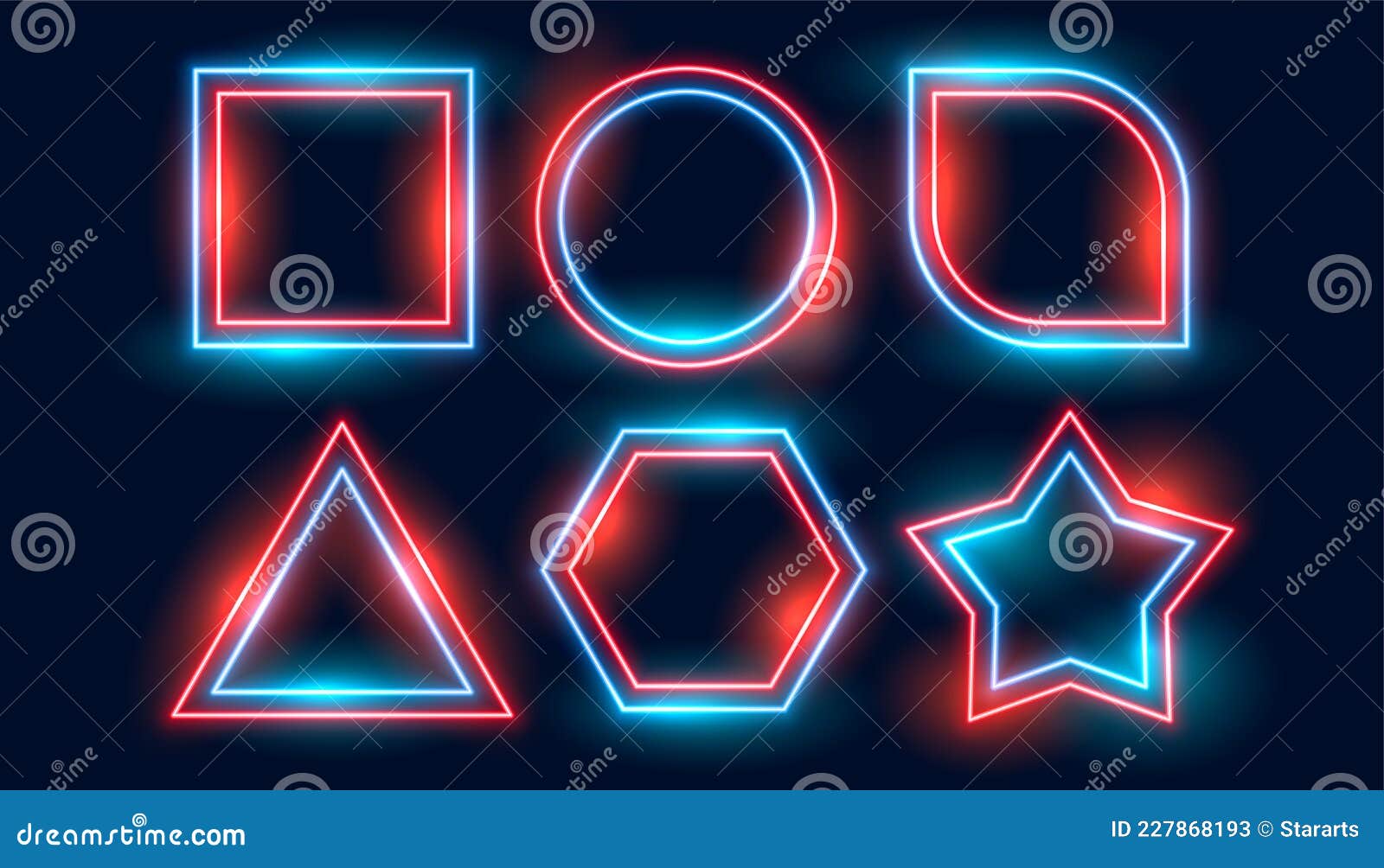 Neon Set Frames in Six Geometric Shapes Style Stock Vector ...