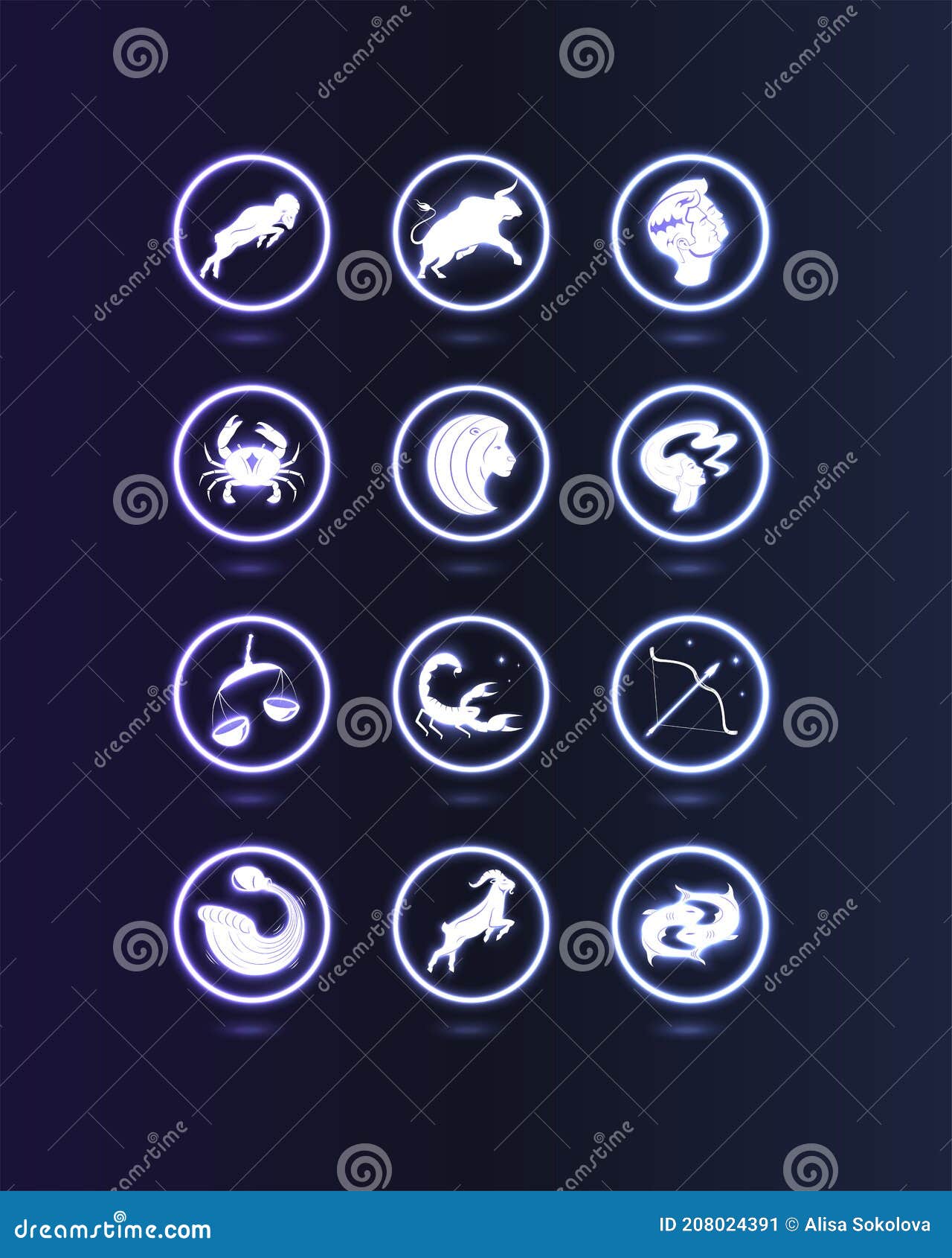 Neon set of zodiac signs stock illustration. Illustration of mythology ...