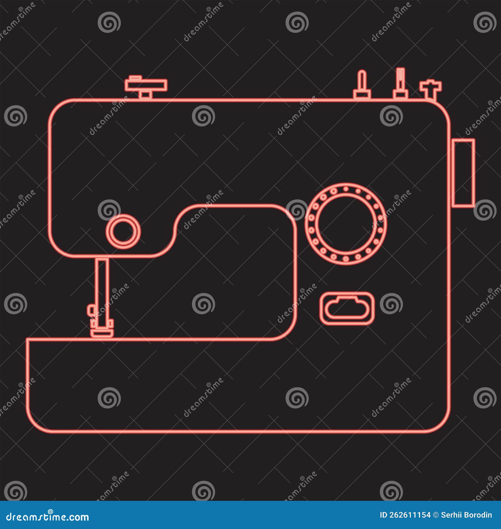 Neon Sewing Machine Red Color Vector Illustration Image Flat Style ...