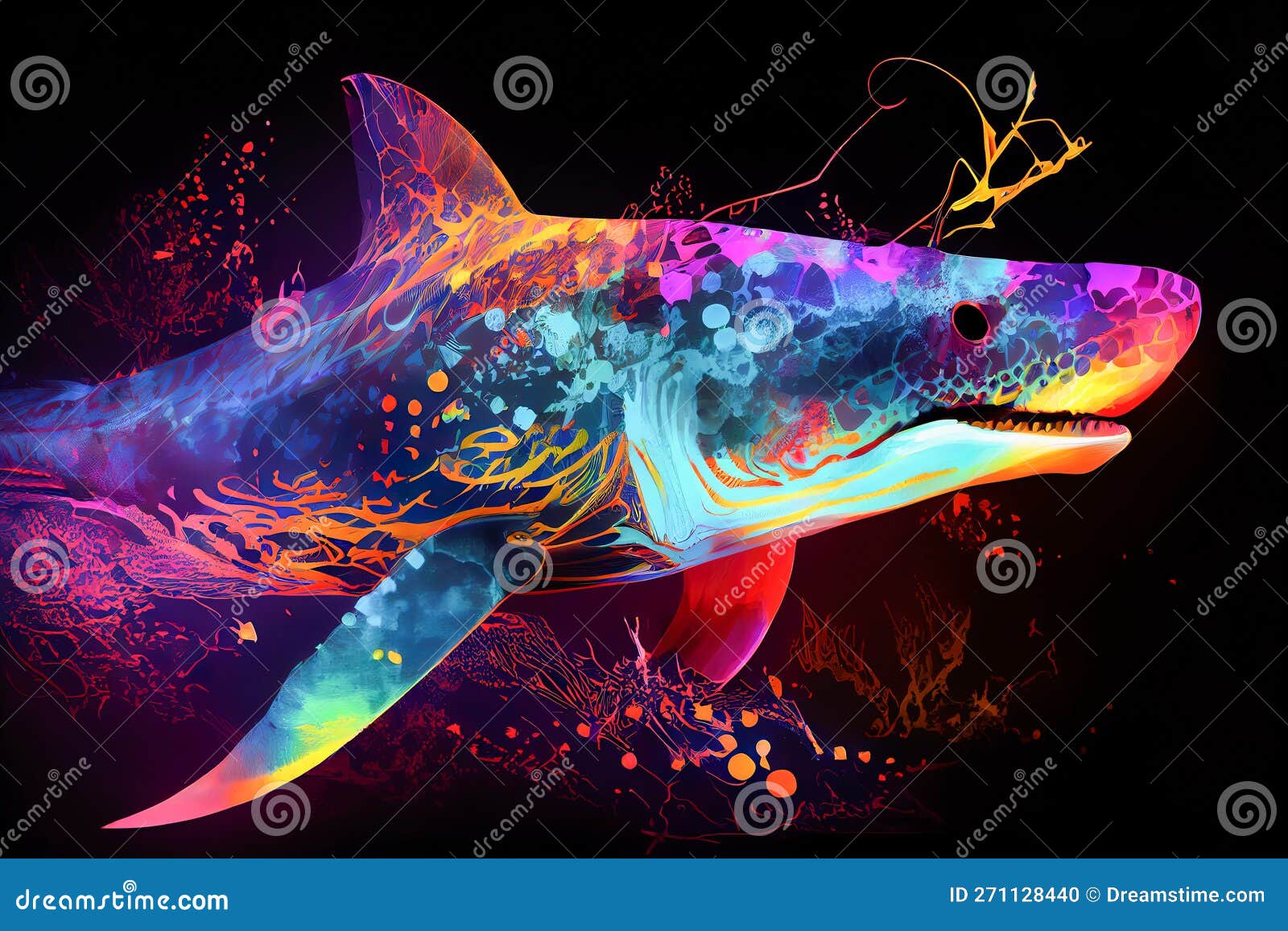 Neon Shark on Black Background. Generative AI, Generative, AI Stock ...