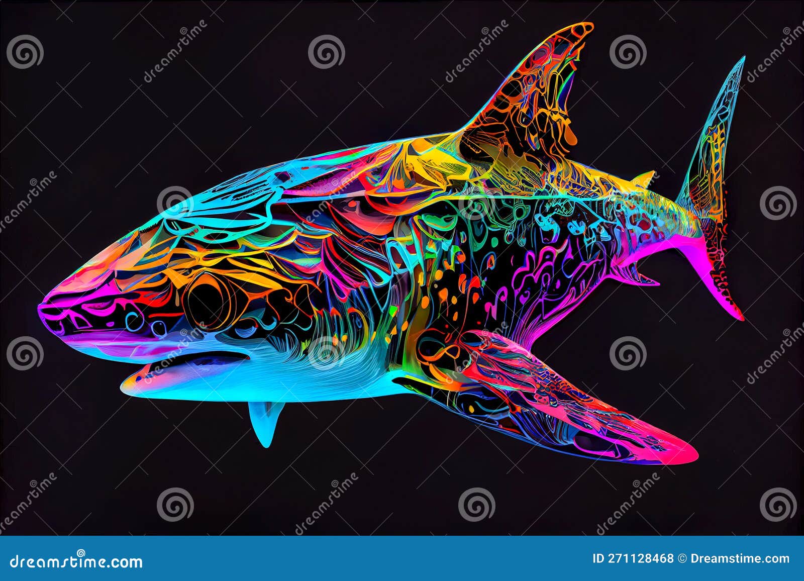 Neon Shark on Black Background. Generative AI, Generative, AI Stock ...