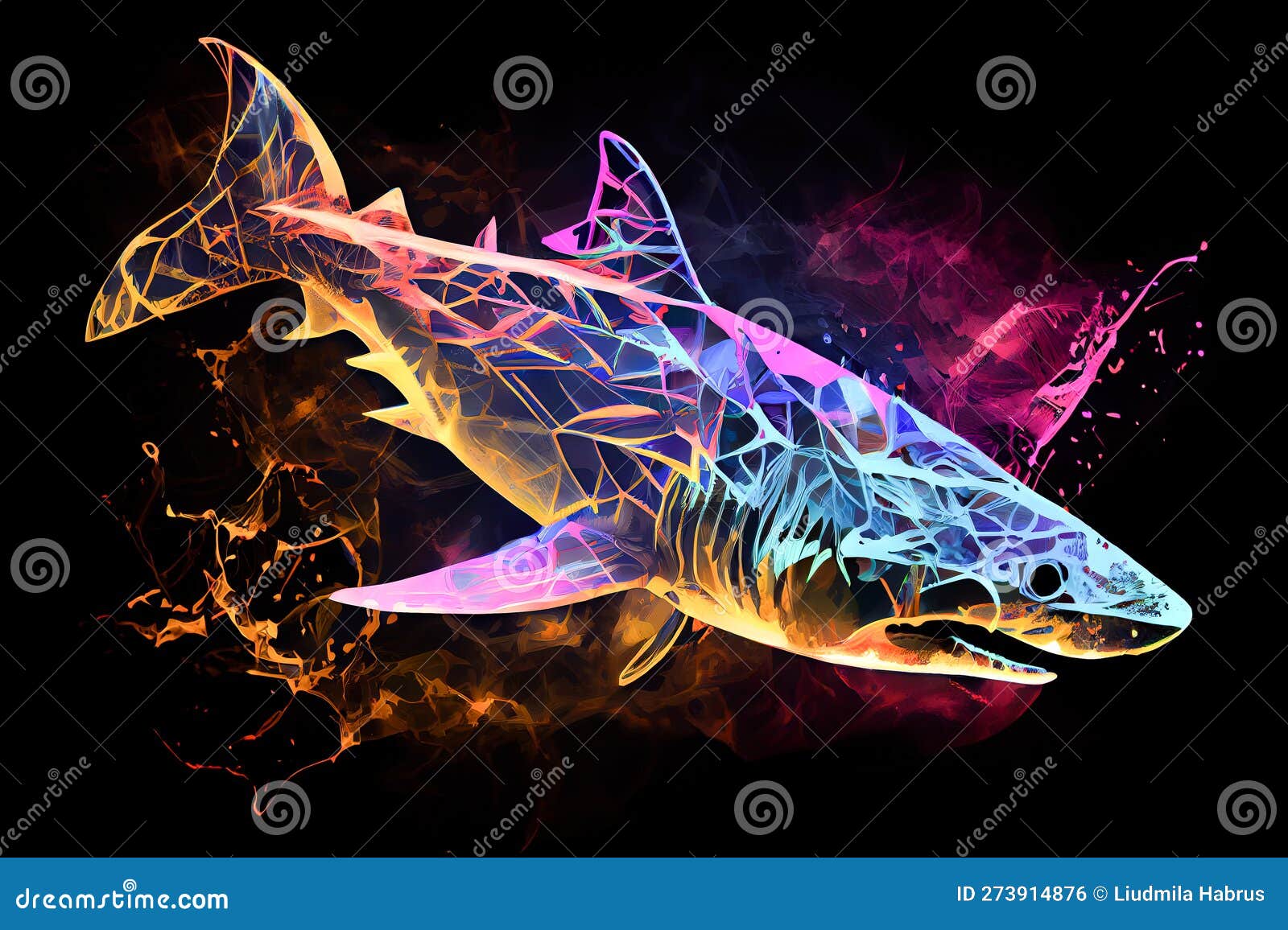 Neon Shark on Black Background. Generative AI, Generative, AI Stock ...