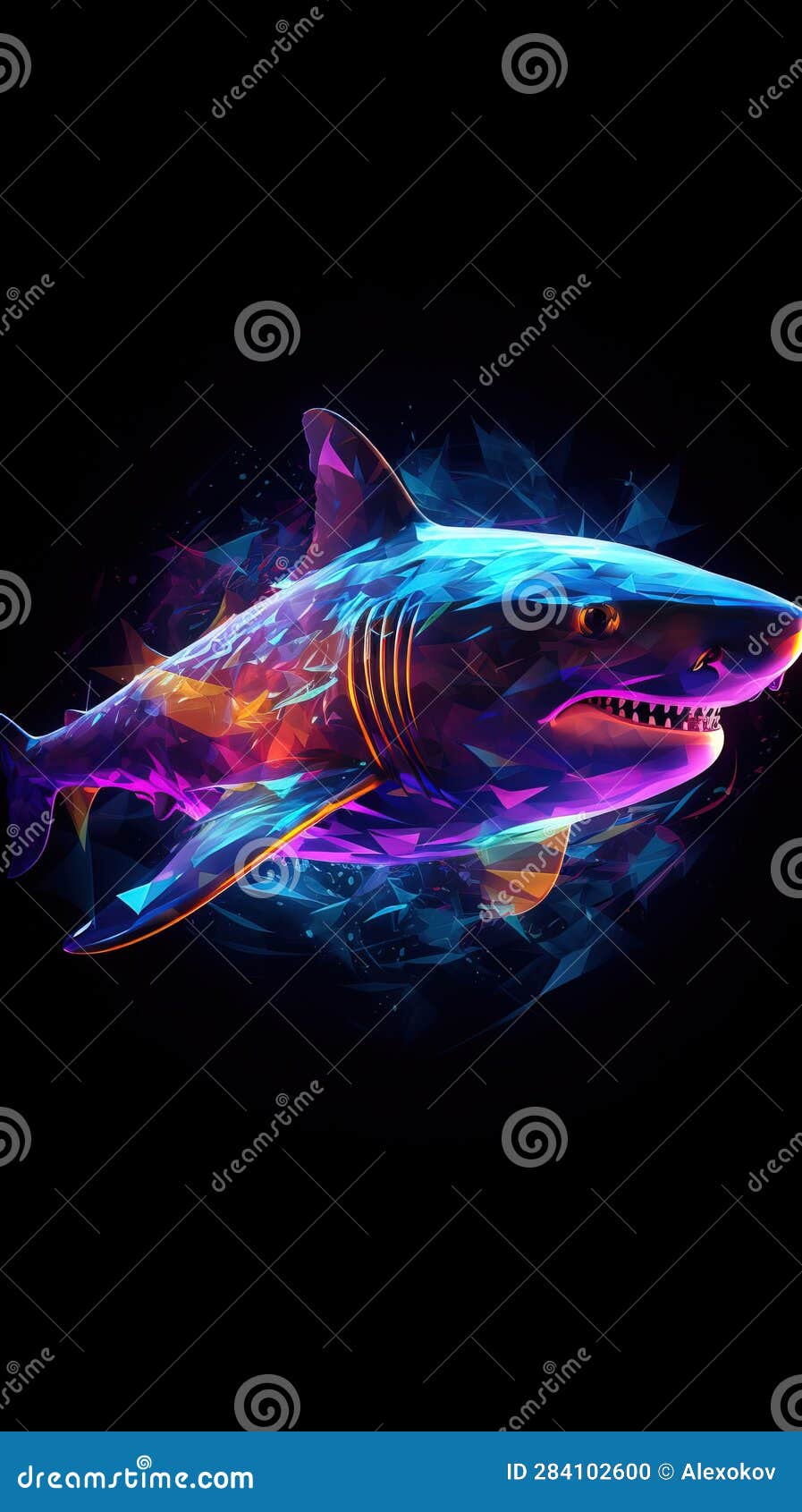 Neon Shark on Dark Background. Generative AI Stock Illustration ...