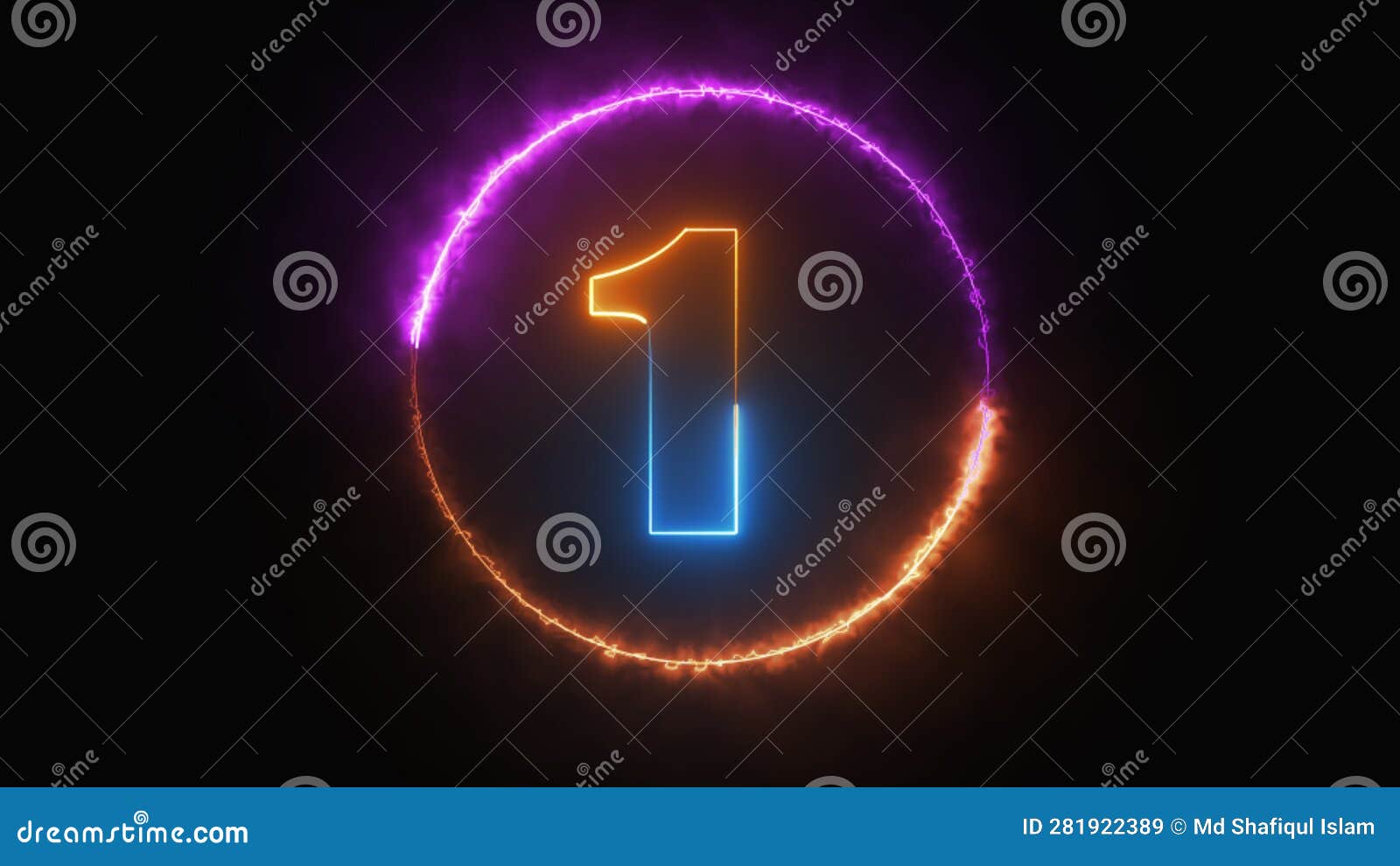 1 Neon Shiny Number One with Text in Neon Fire Circle Round Stock ...