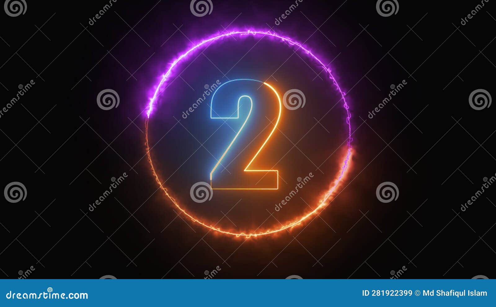 Neon Shiny Number 2 (Two) with Text in Neon Fire Circle Round Stock ...
