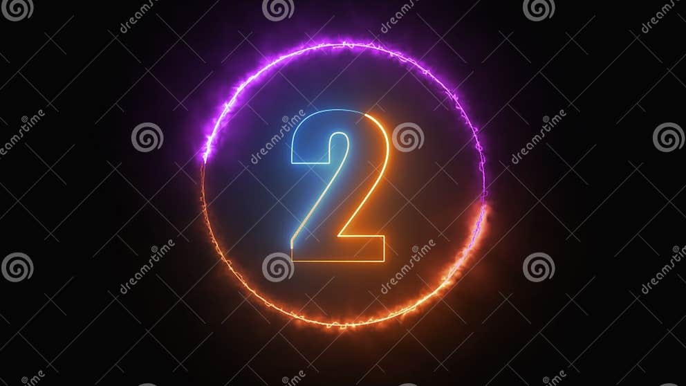 Neon Shiny Number 2 (Two) with Text in Neon Fire Circle Round Stock ...