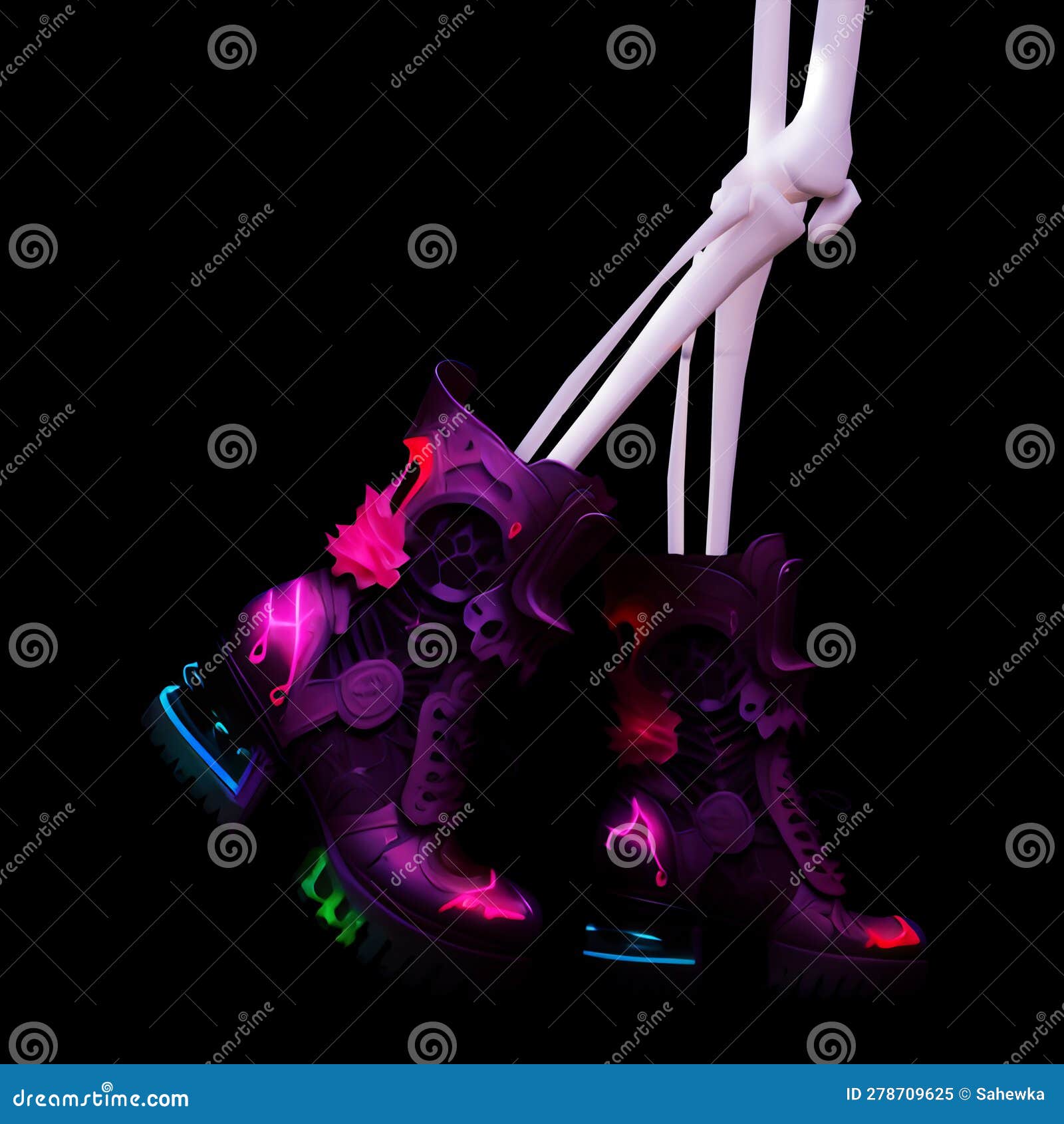 Neon Shoes on Skeleton Legs Stock Illustration - Illustration of neon ...