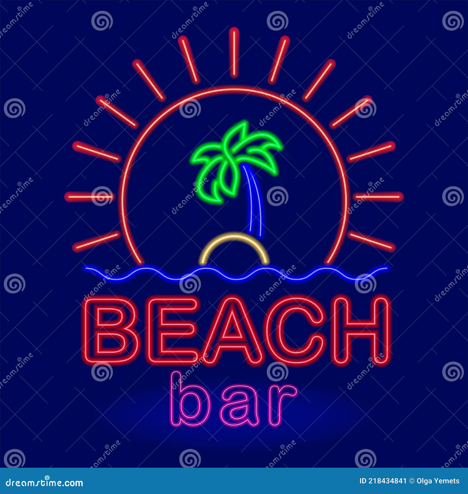 Neon sign for beach bar stock vector. Illustration of cocktail - 218434841