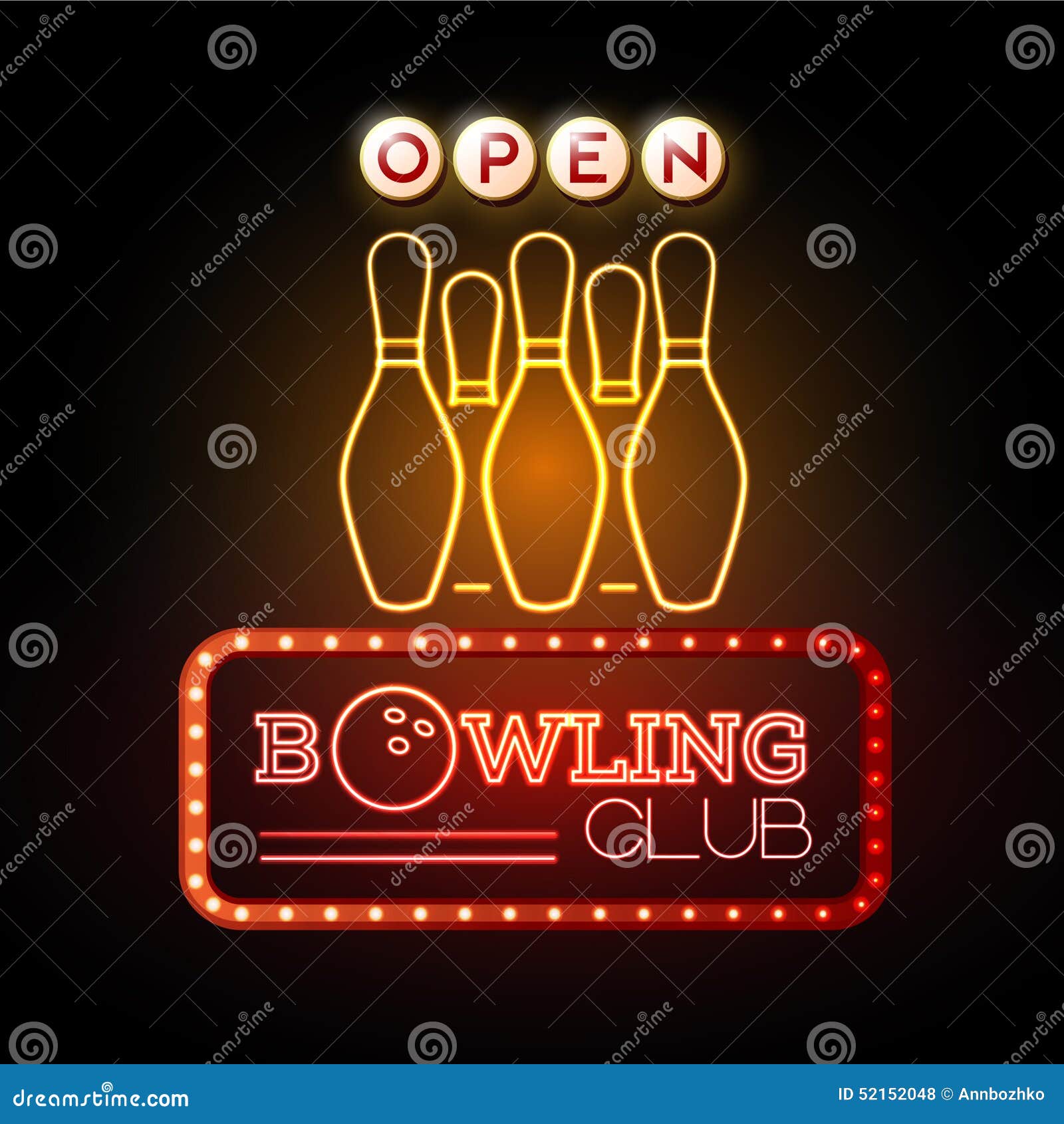 Neon sign. Bowling club stock vector. Illustration of club - 52152048