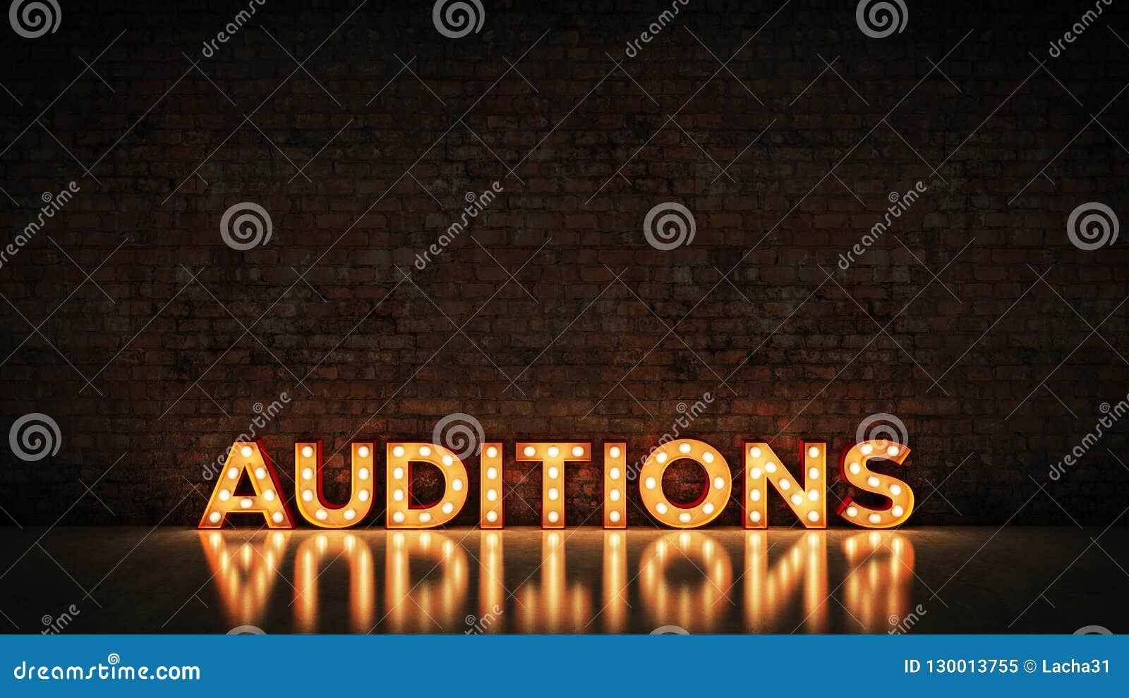 Neon Sign on Brick Wall Background - Auditions . 3d Rendering Stock ...