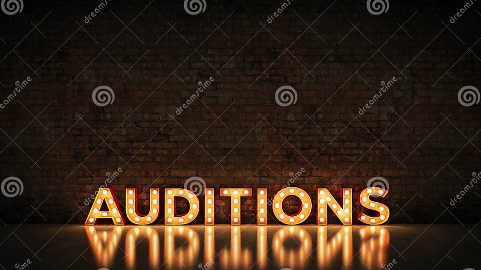 Neon Sign on Brick Wall Background - Auditions . 3d Rendering Stock ...
