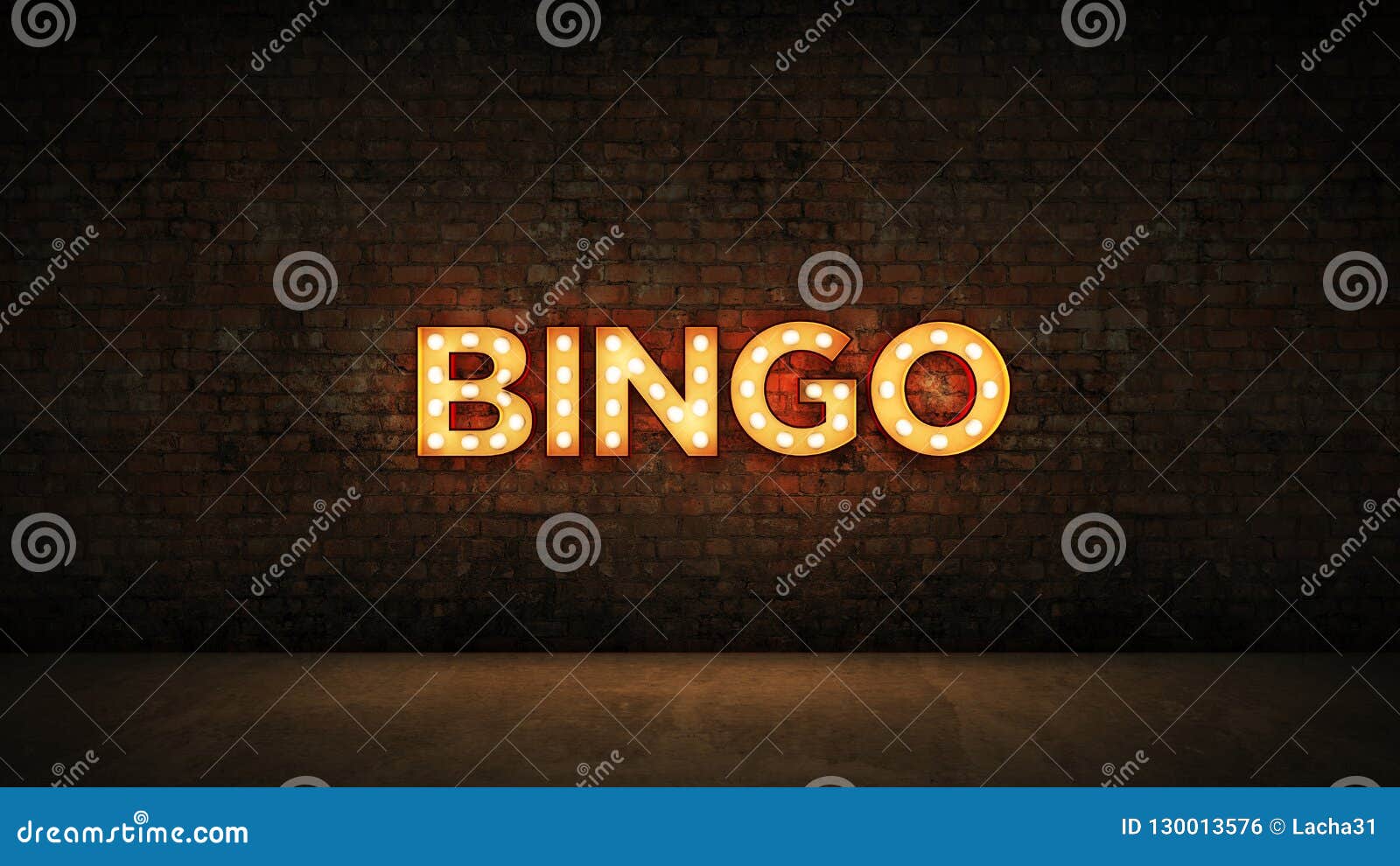 Neon Sign on Brick Wall Background - Bingo . 3d Rendering Stock ...