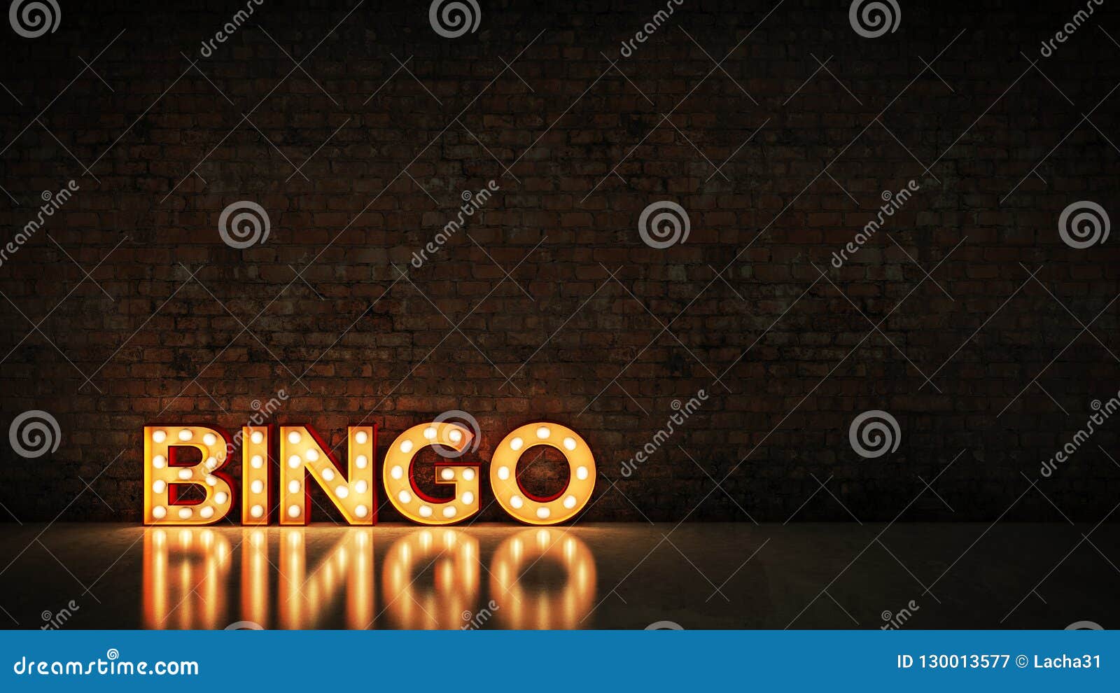 Neon Sign on Brick Wall Background - Bingo . 3d Rendering Stock ...