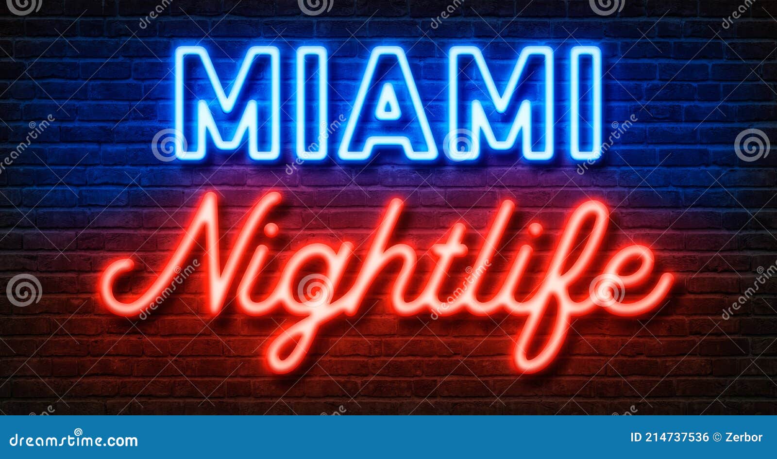 Neon Sign on a Brick Wall - Miami Nightlife Stock Illustration ...