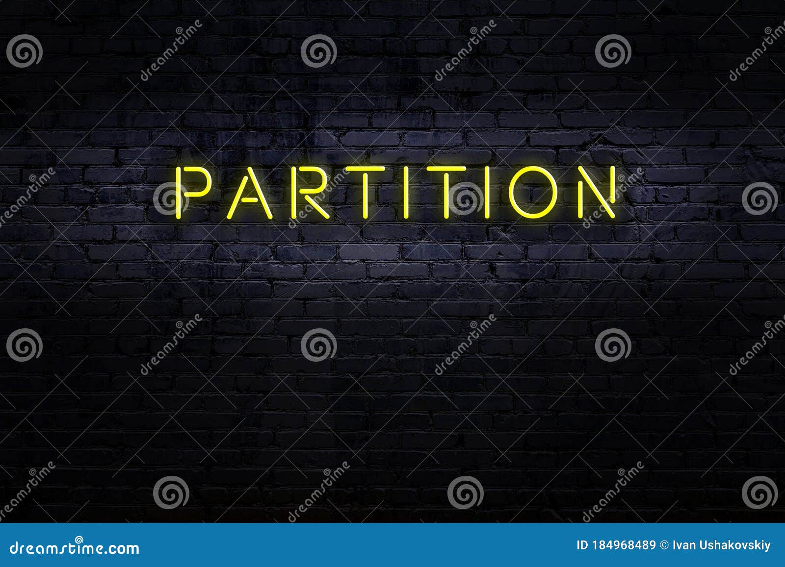 Night View of Neon Sign on Brick Wall with Inscription Partition Stock ...