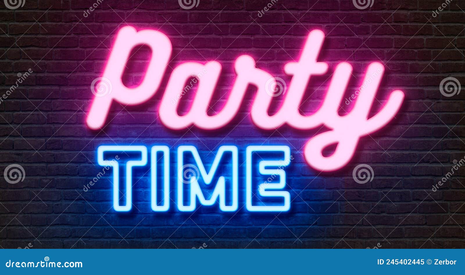 Neon Sign on a Brick Wall - Party Time Stock Illustration ...