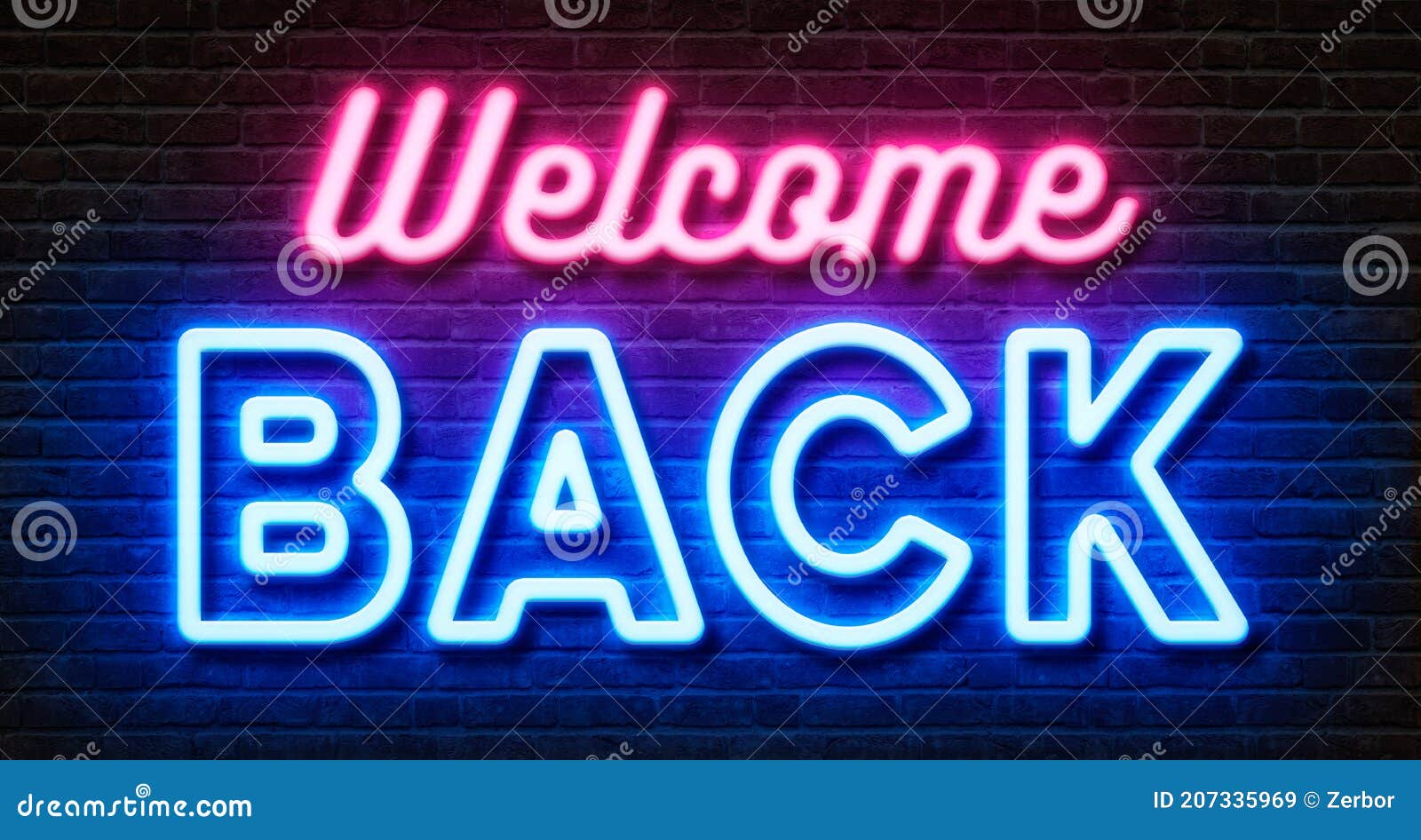 Neon Sign on a Brick Wall - Welcome Back Stock Illustration ...