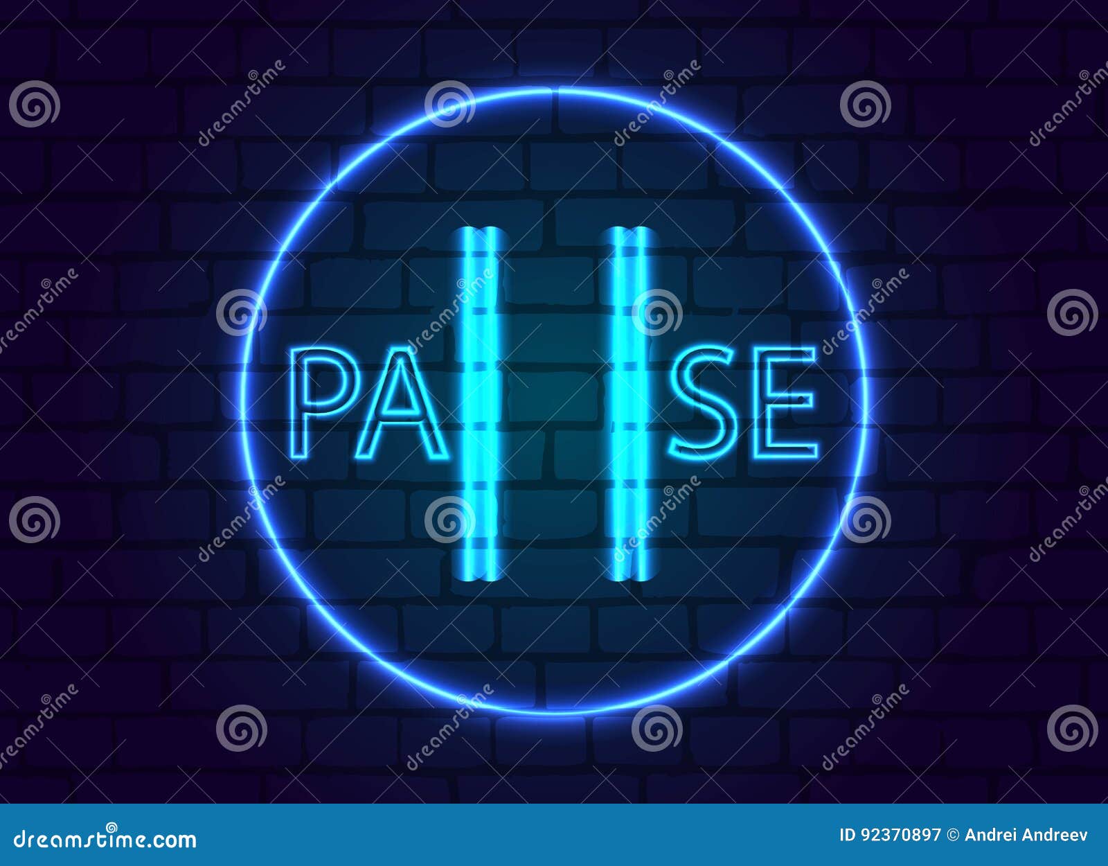 A Neon Sign in Button Pause,on the Background of a Brick Wall. Stock ...